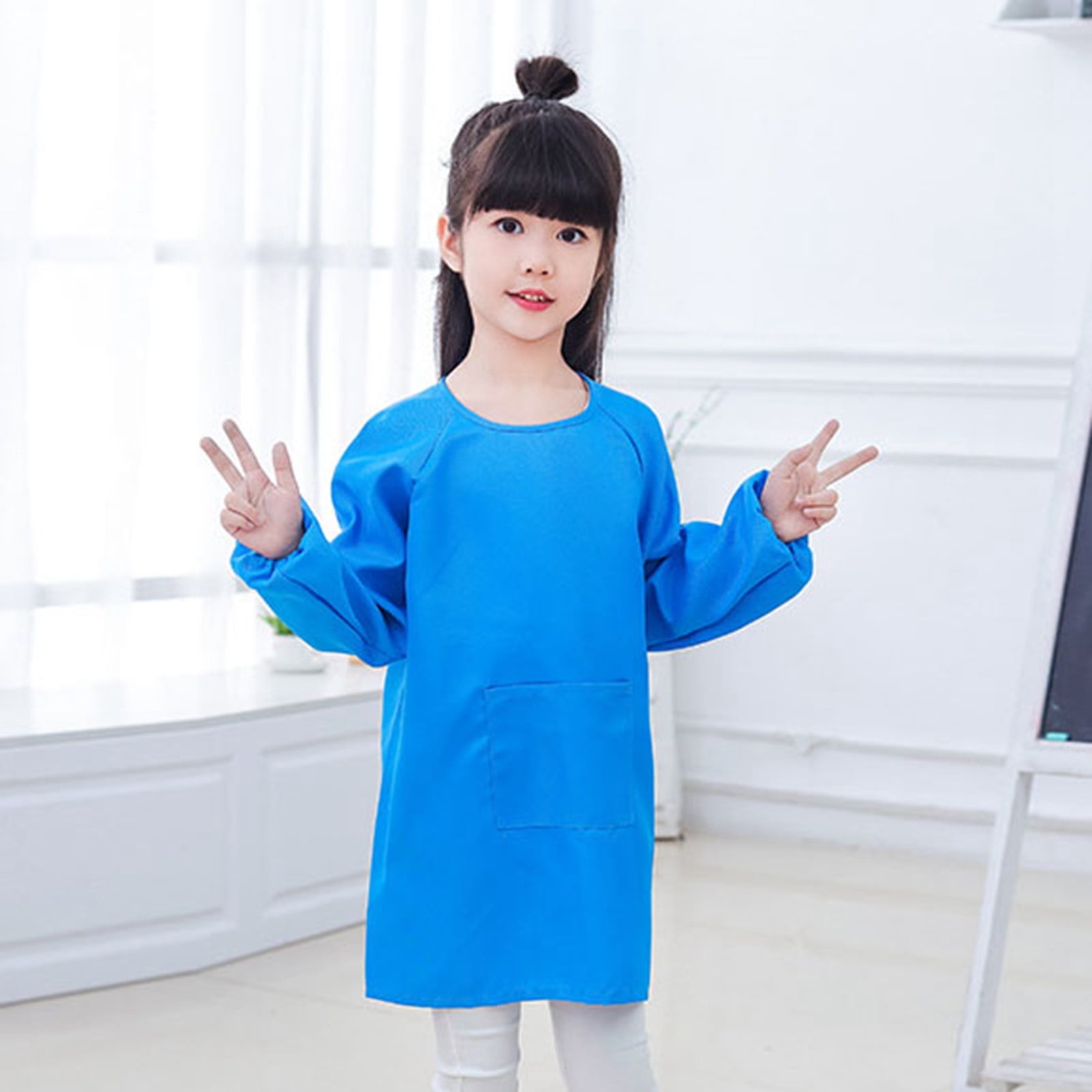 KONDYS Kid Art Smock Solid Color With Pocket Apron For Children Printed ...