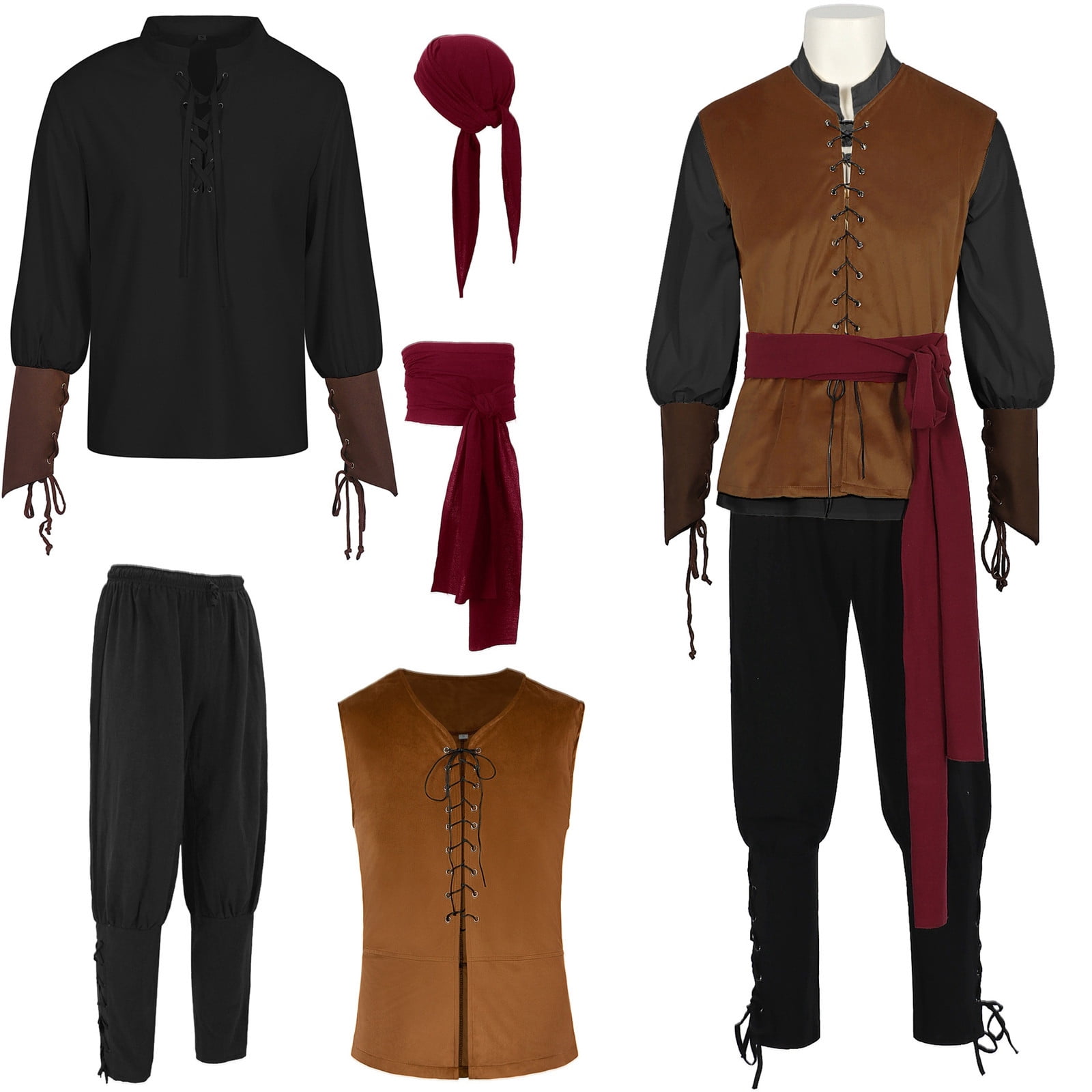 KONDYS Medieval Shirt Set For Adults Vintage Style With Ruffled Collar ...
