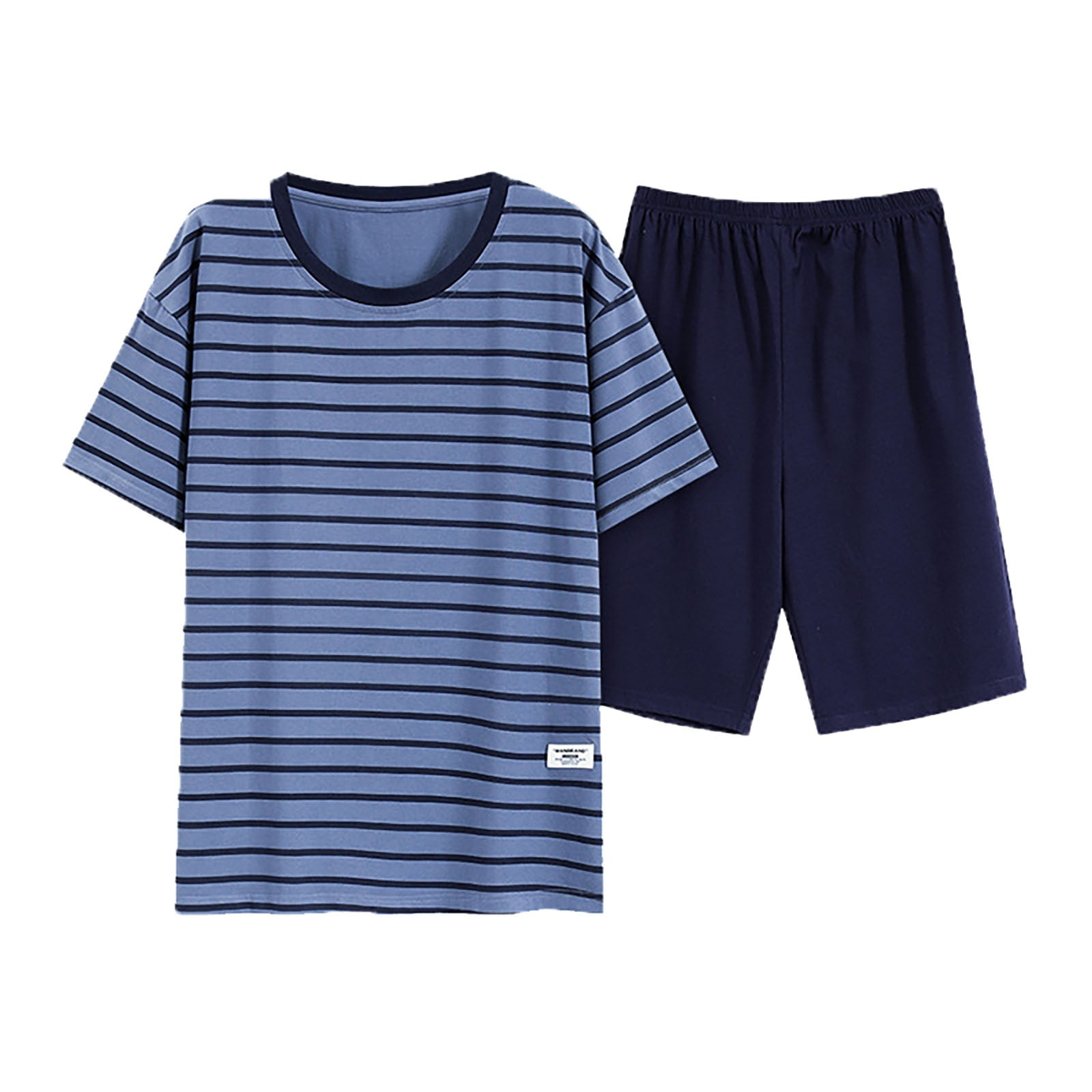 KONDYS Men'S Pajama Set Cotton Striped Set Classic Short Sleeve ...