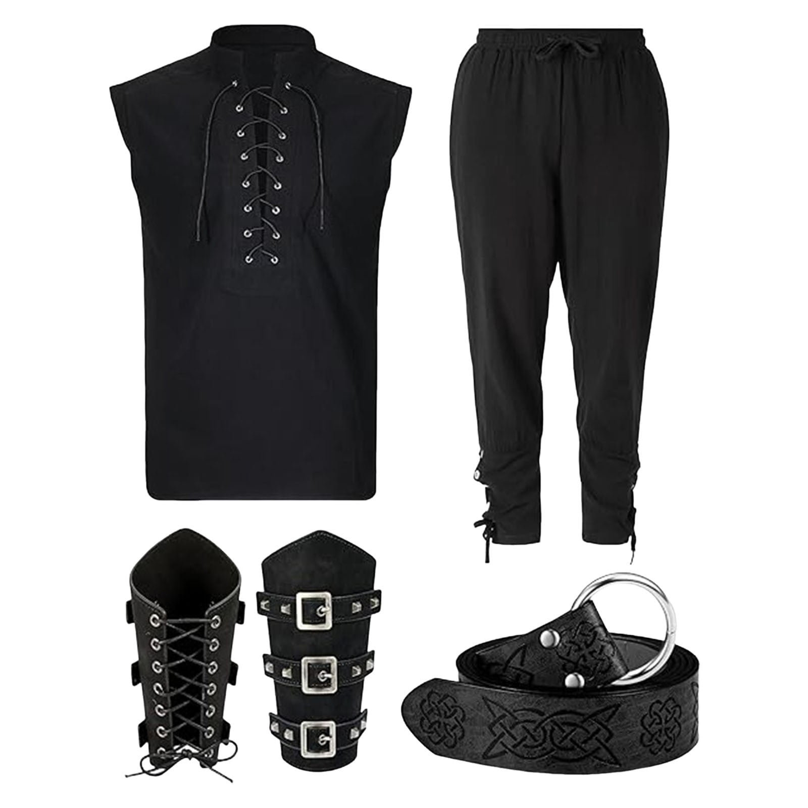 KONDYS Men's Set Shirt Ankle Strap Pants Set Includes Top Pants Belt And Wrist Guards Special ...