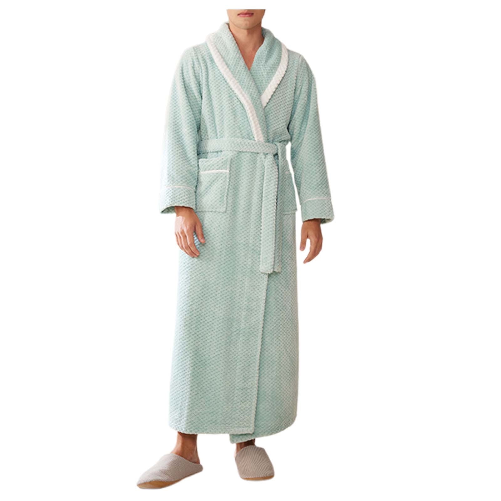 KONDYS Mens Fuzzy Robe Mid Length Bathrobe Belted Soft Bath Robes ...