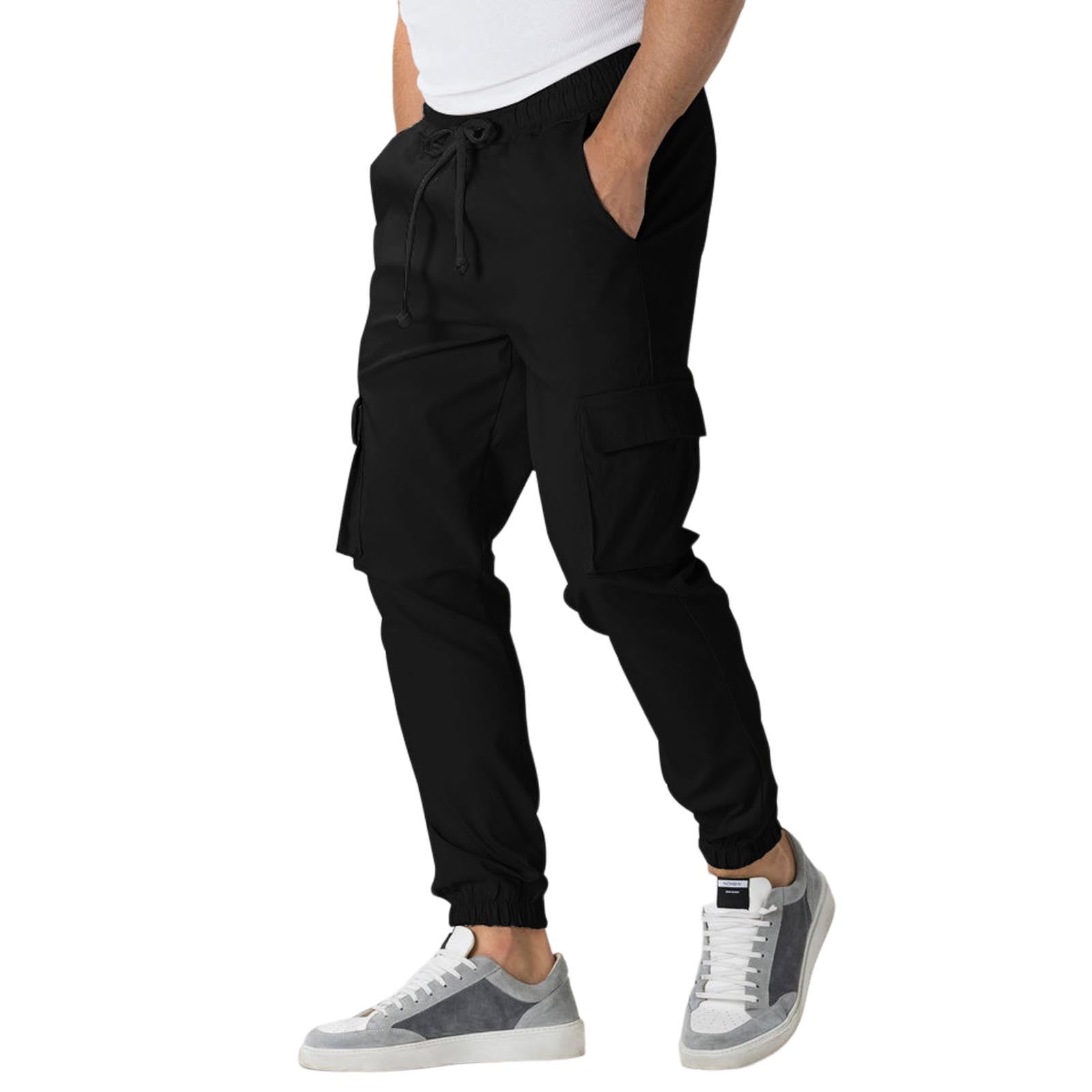 KONDYS Mens Street Leisure Sports Pocket Drawstring Strap Solid Color ...