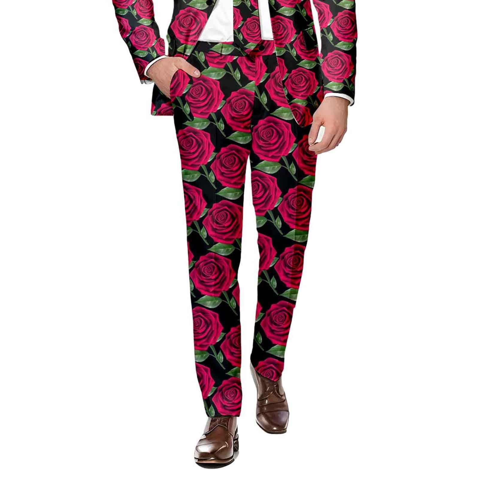 KONDYS Mens Valentine's Day All Print Rose Love Unique Style Suit ...
