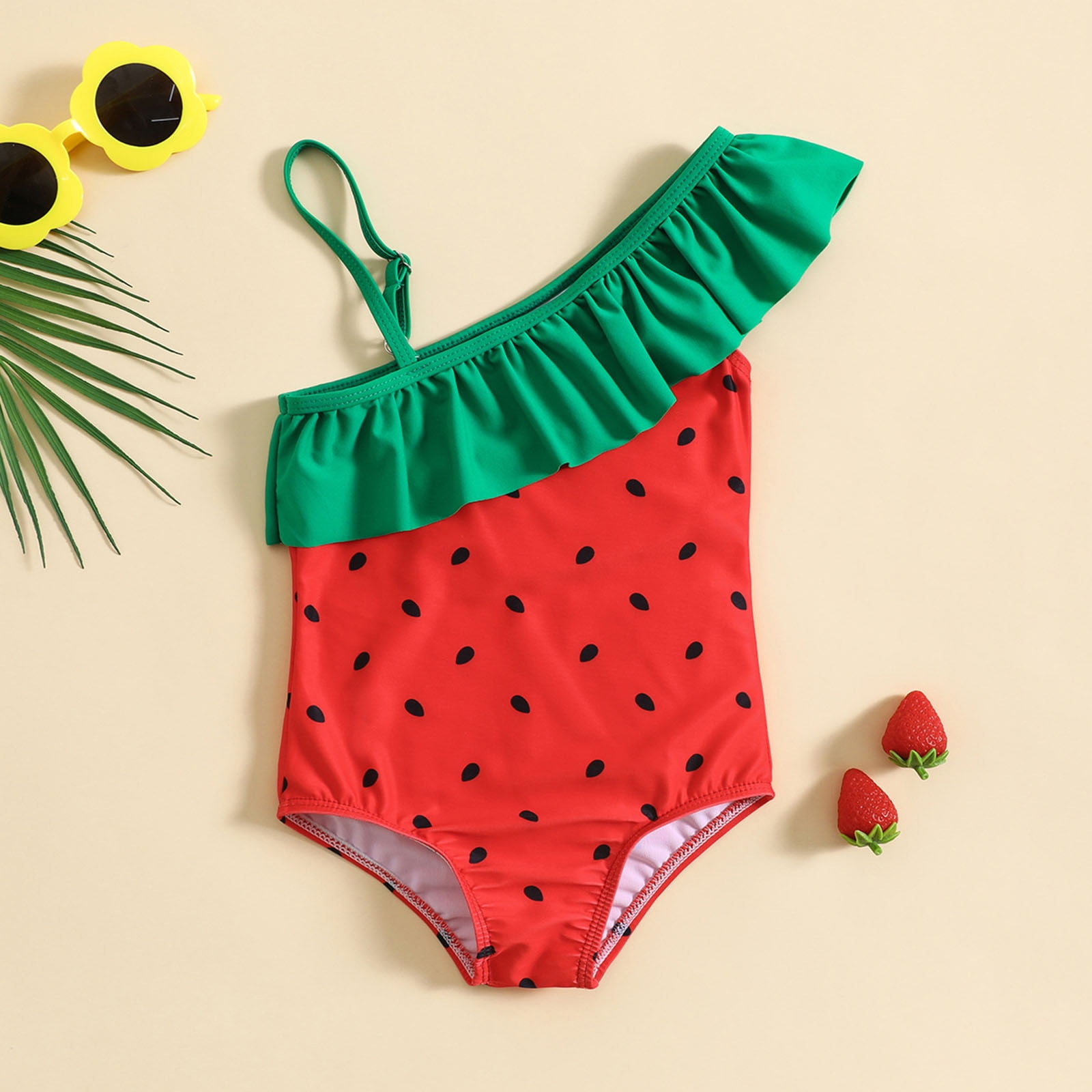 KONDYS Summer Toddler Girls Ruffles 1 Piece Swimwear Cartoon Watermelon ...