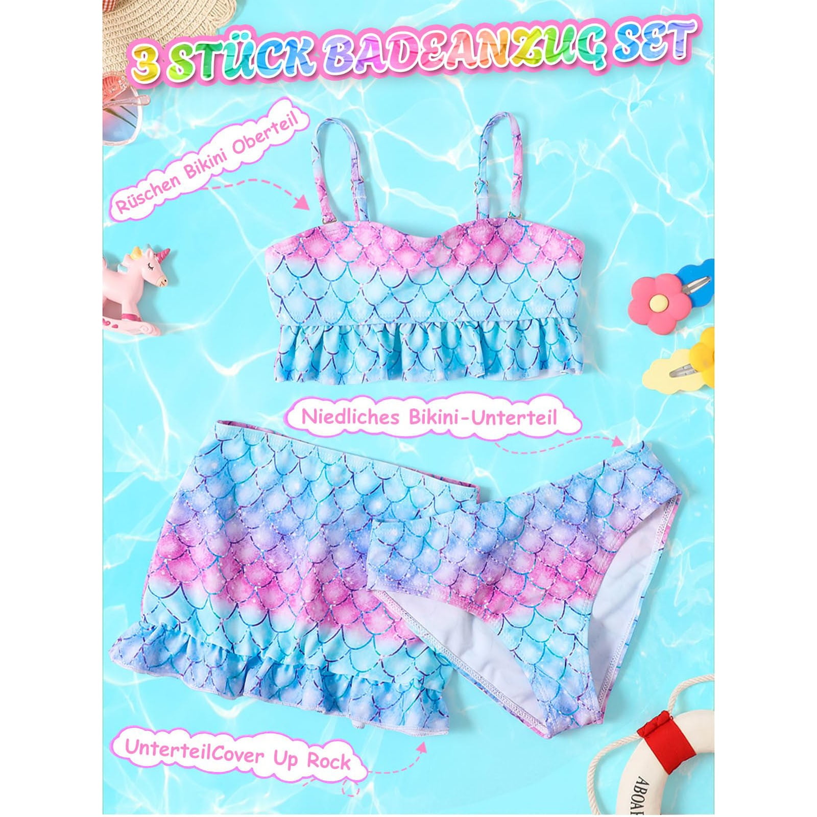 KONDYS Swimsuit Bikini Girls 3 Piece Bikini Teenager Girls Adjustable ...