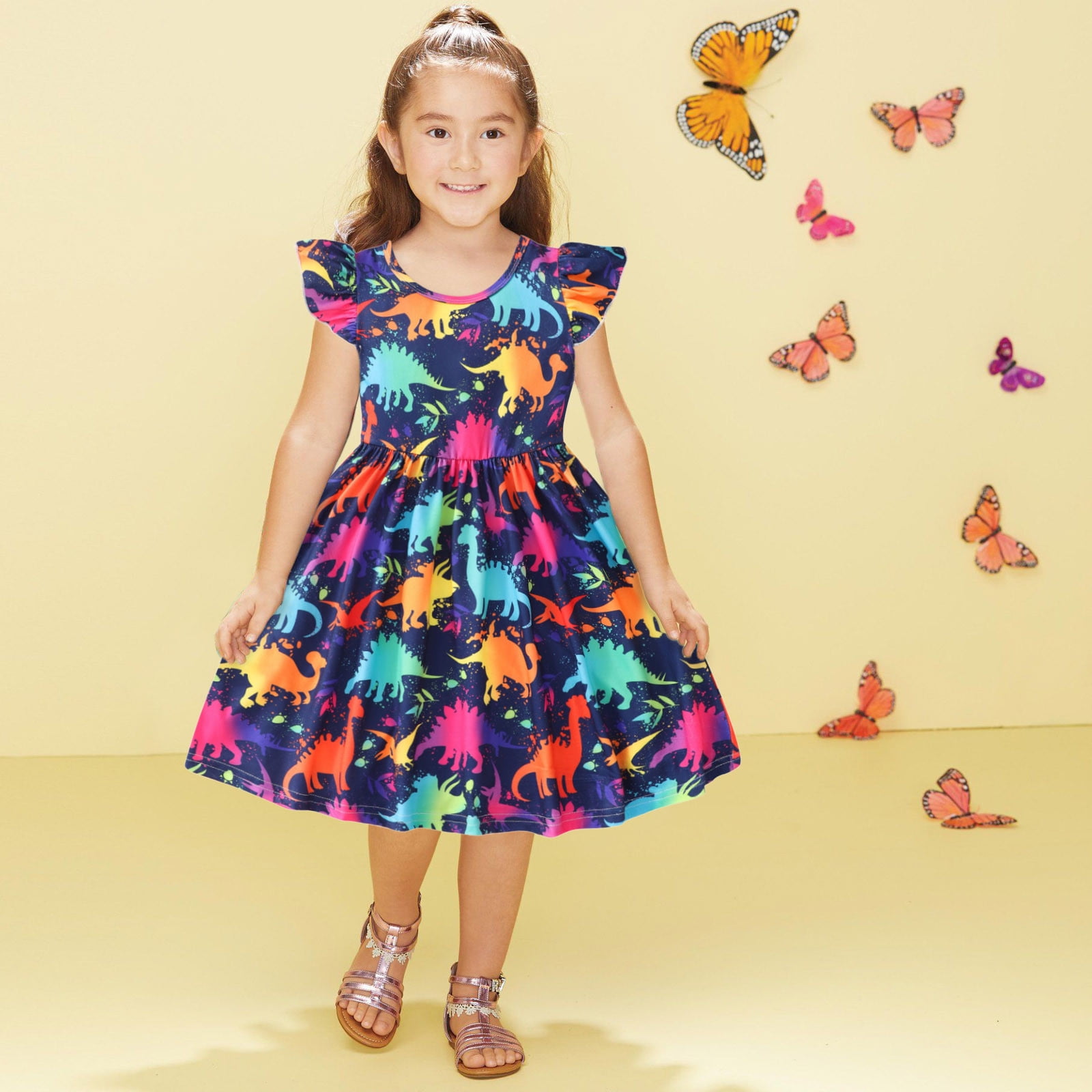 KONDYS Toddler Girl Princess Outfit Kids Child Fly Sleeve Cartoon ...