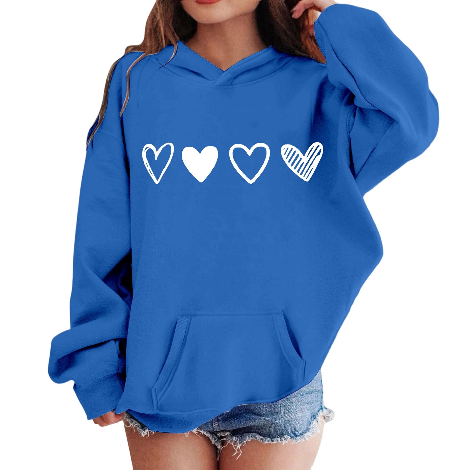 KONDYS Valentine's Day Girls' Long Sleeve Hooded Sweatshirt With Prints ...