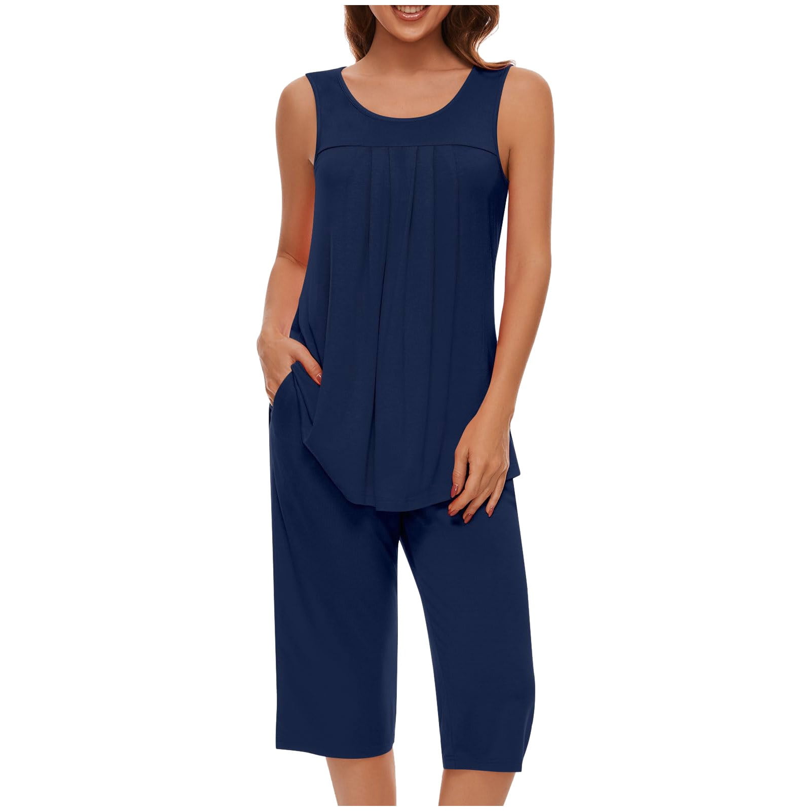 KONDYS Women Soft Sleeveless Tank Top And Capri Pants With Pocket ...