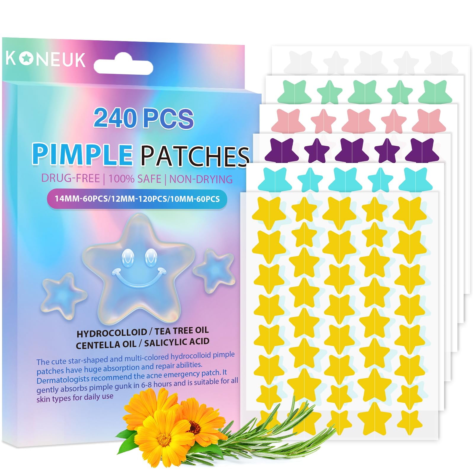 KONEUK Pimple Patches for TMA2 Face 240CT,3 Sizes Hydrocolloid Acne ...