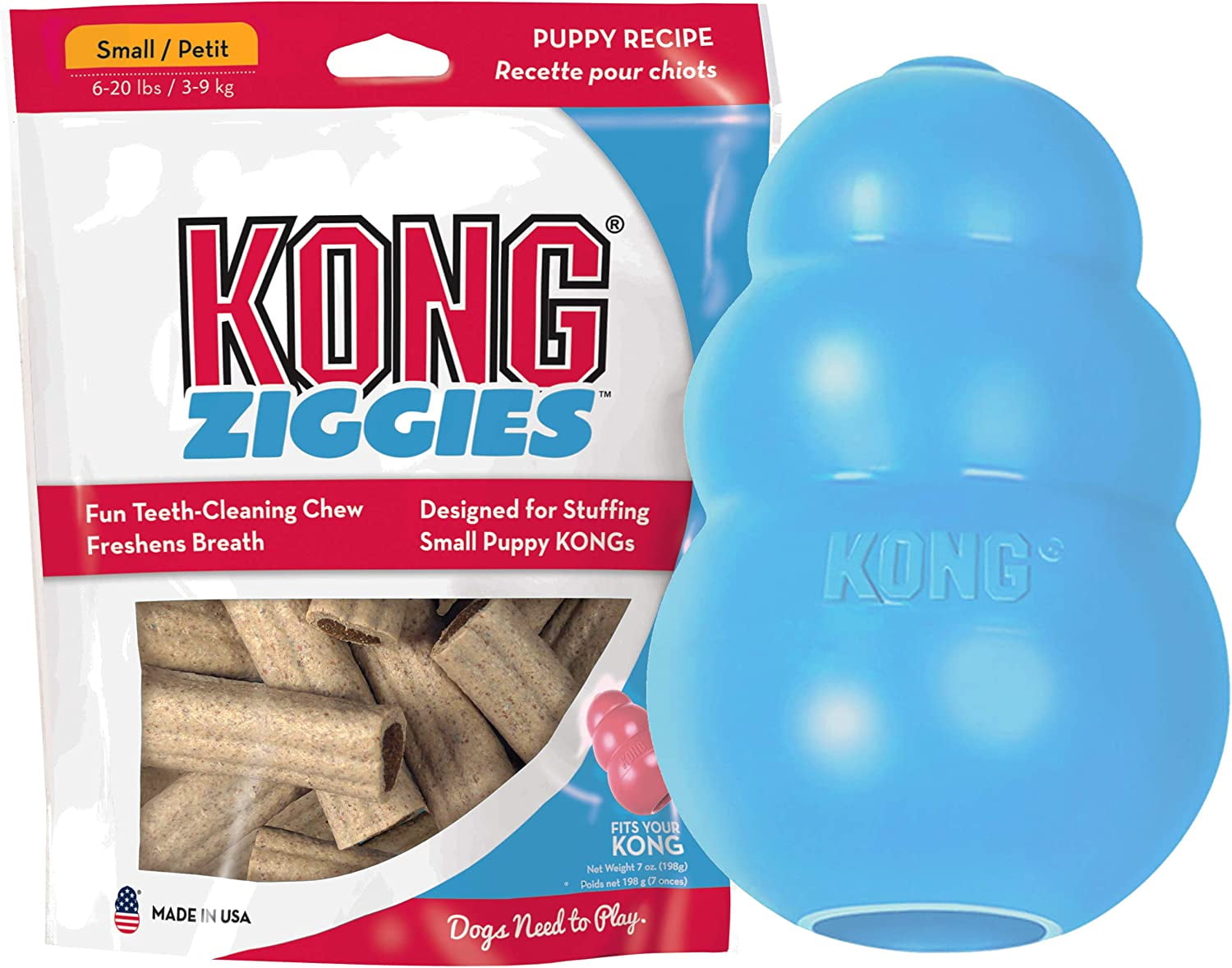 KONG - Puppy and Ziggies - Puppy Toys for Teething with Treats (Colors May Vary) - for Small ...