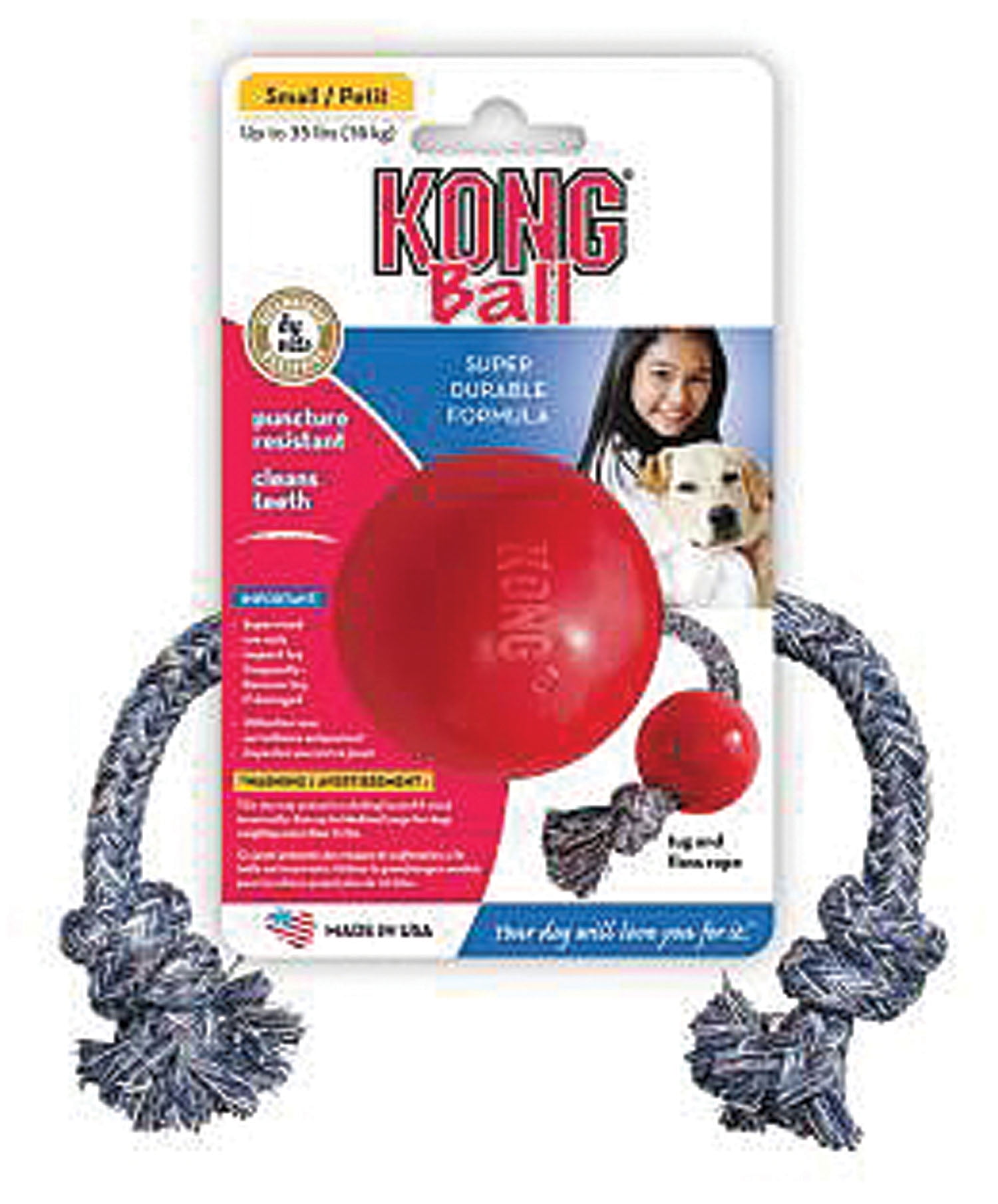 KONG Small Dog Toy: Classic Red Ball with Rope, USA-Made - Ideal for ...