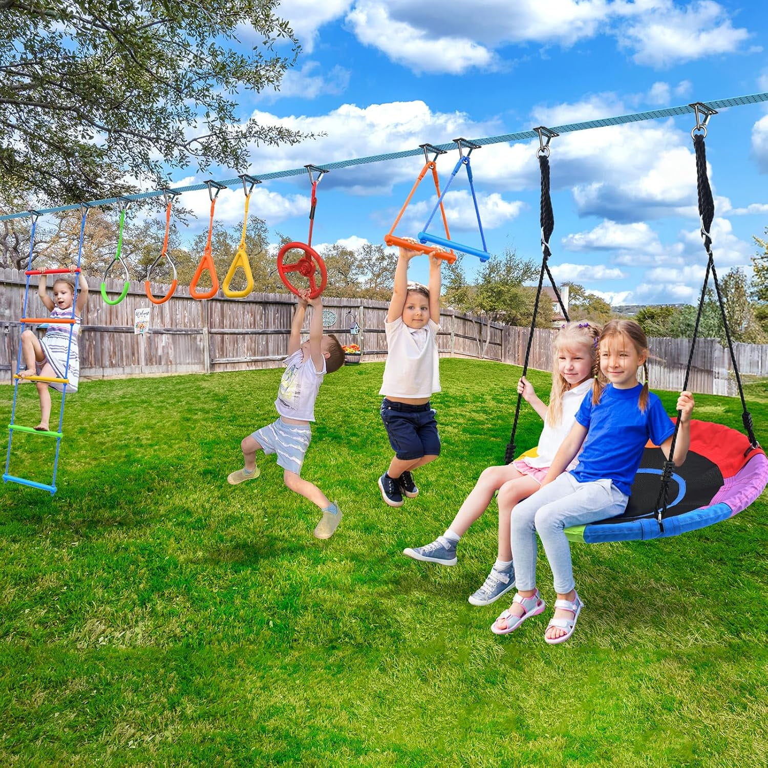 KONGDEZHEN Obstacle Course Swing Set for Kids with Weather-Proof ...
