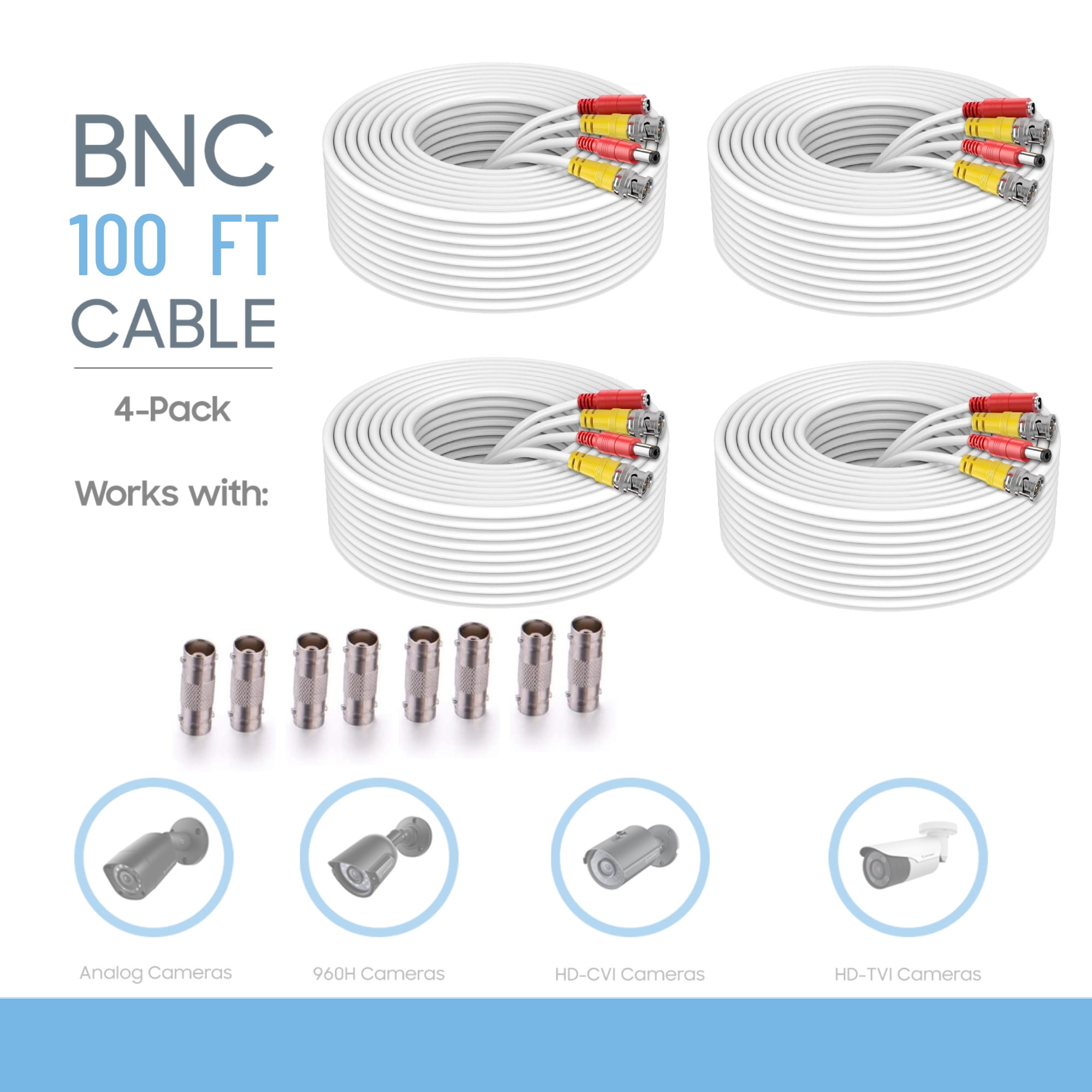 KONKIN BOO 100ft BNC Camera Extension Cable, with Connectors All in one ...