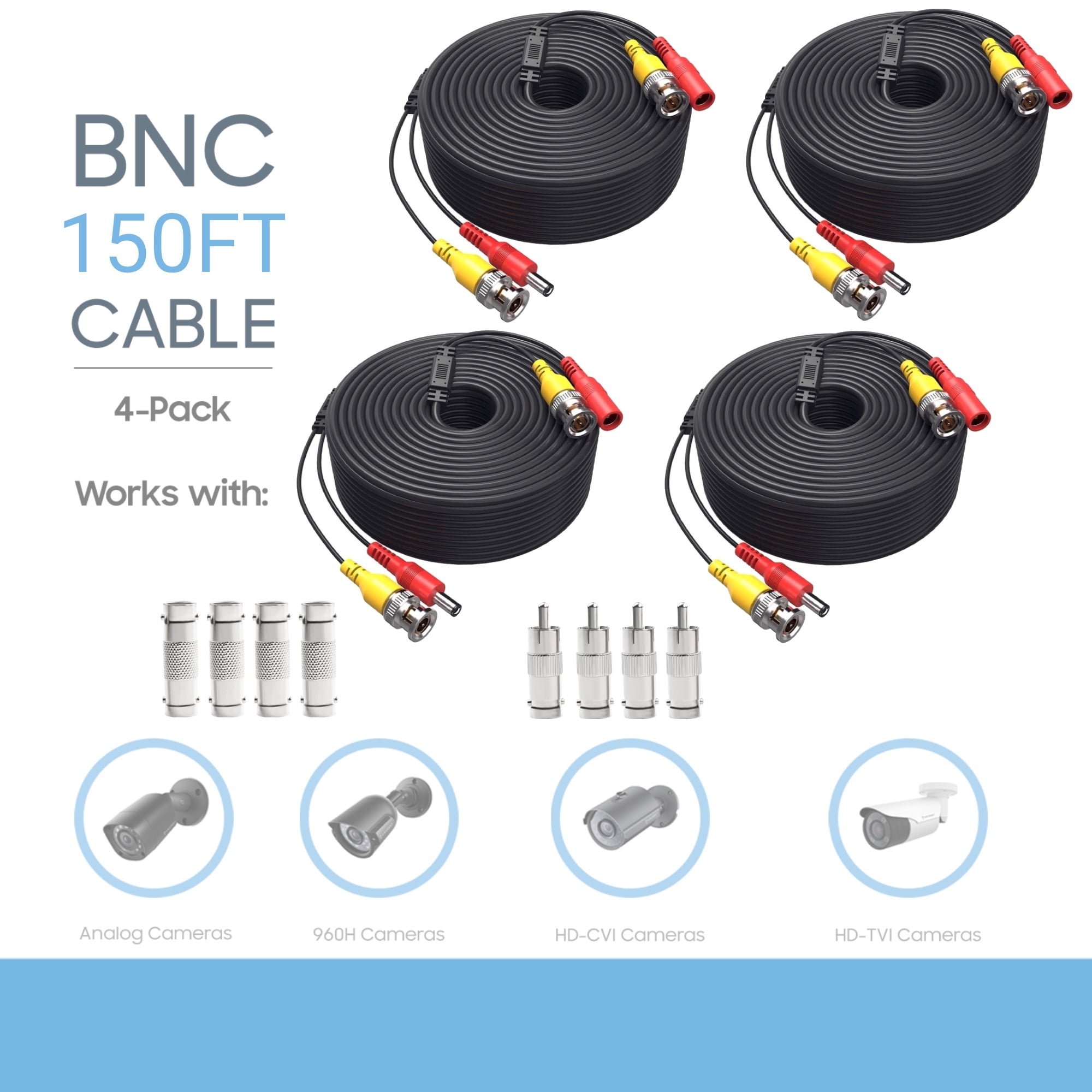 KONKIN BOO BNC Cable 150ft 4 Pack Aimyzii BNC Video Power Cable,All-in ...