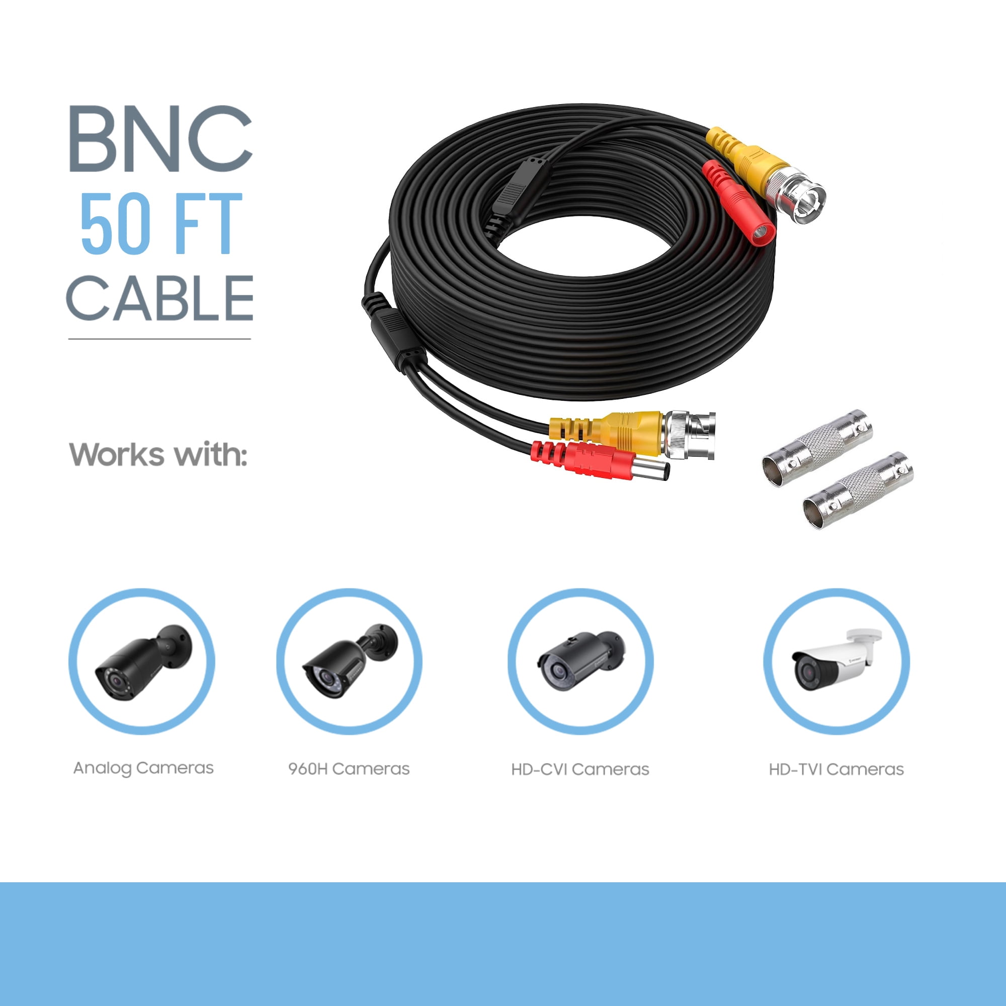 KONKIN BOO CCTV Security Camera BNC Cable Siamese Pre-Made 2-in-1 Video ...