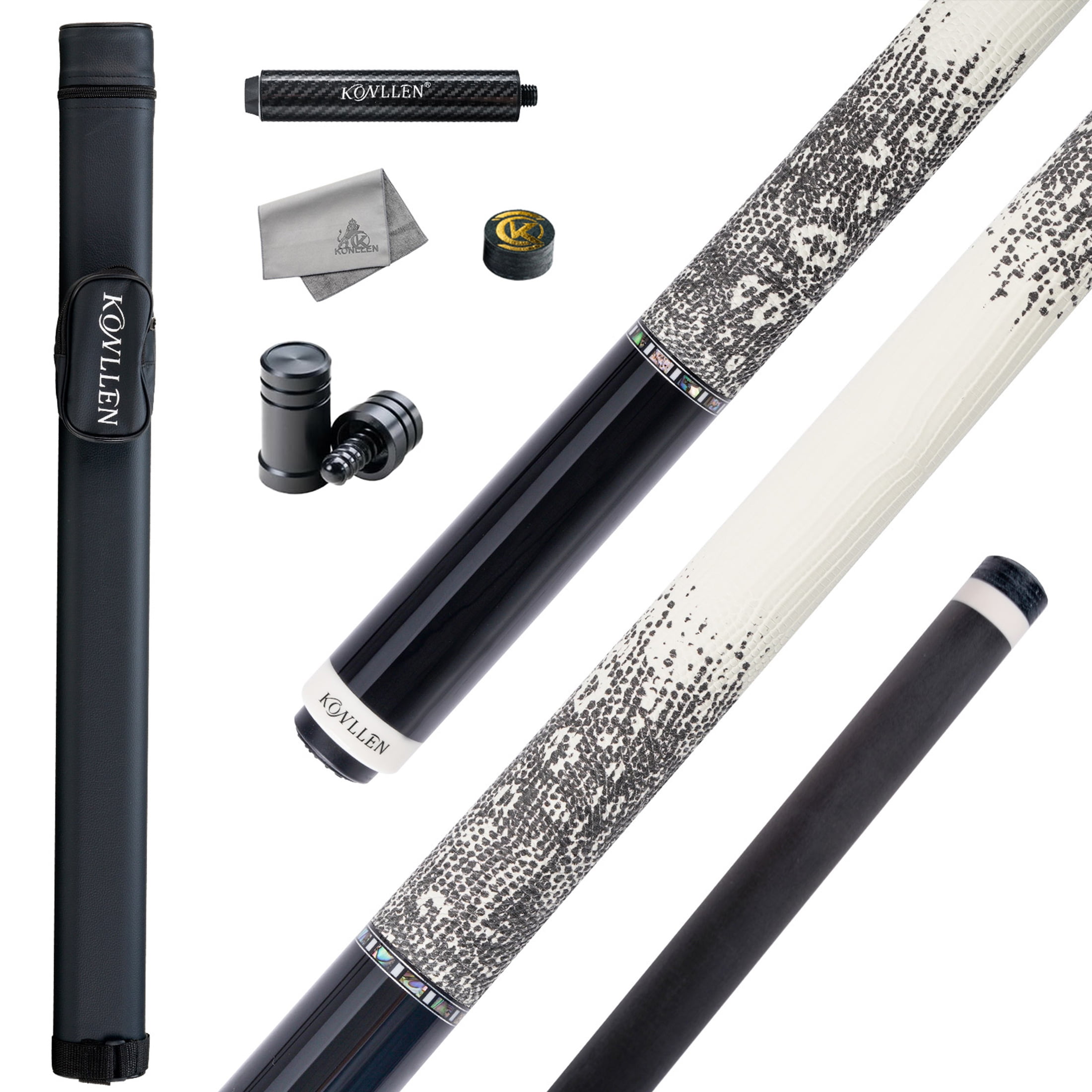 KONLLEN Carbon Fiber Pool Cue Stick with 11.8mm white Low Deflection ...