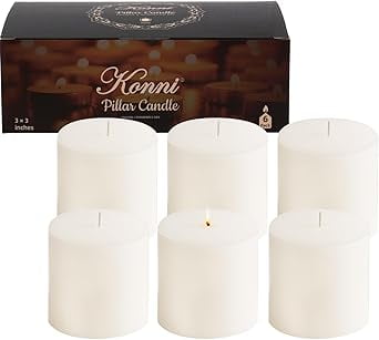 KONNI White Pillar Candles Set of 6, 3"x 3" Unscented Pillar Candles ...
