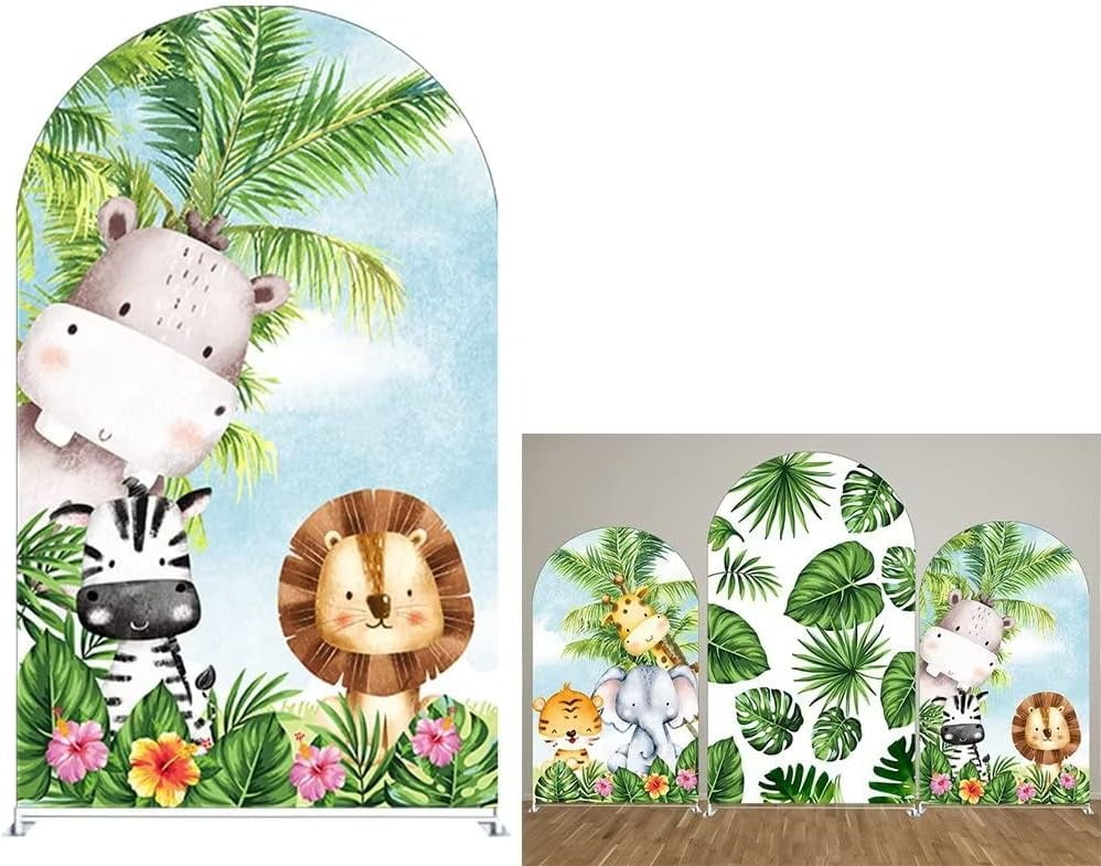 KONPON Tropical Jungle Arched Backdrop Cover for Wild One Birthday ...