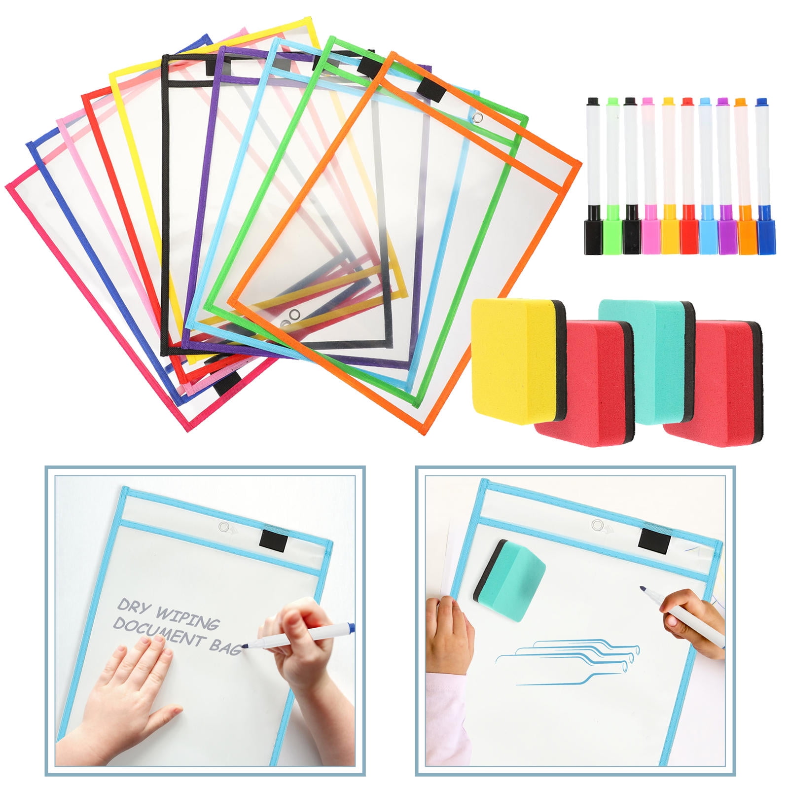 KONTONTY 1 Set File Pockets Reusable Dry Erase Sleeves For School ...