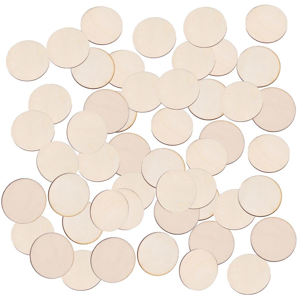 KONTONTY 100Pcs Wooden Wafer Discs for Graffiti Craft Round Beige Small ...