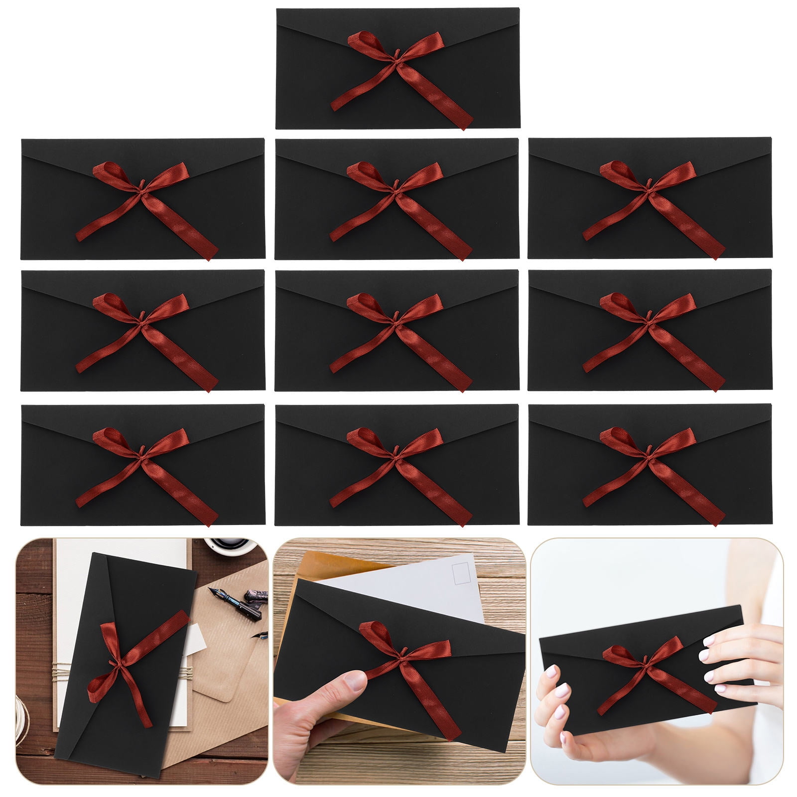 KONTONTY Set of 10 Large Elegant Bow Envelopes for Wedding Invitations ...