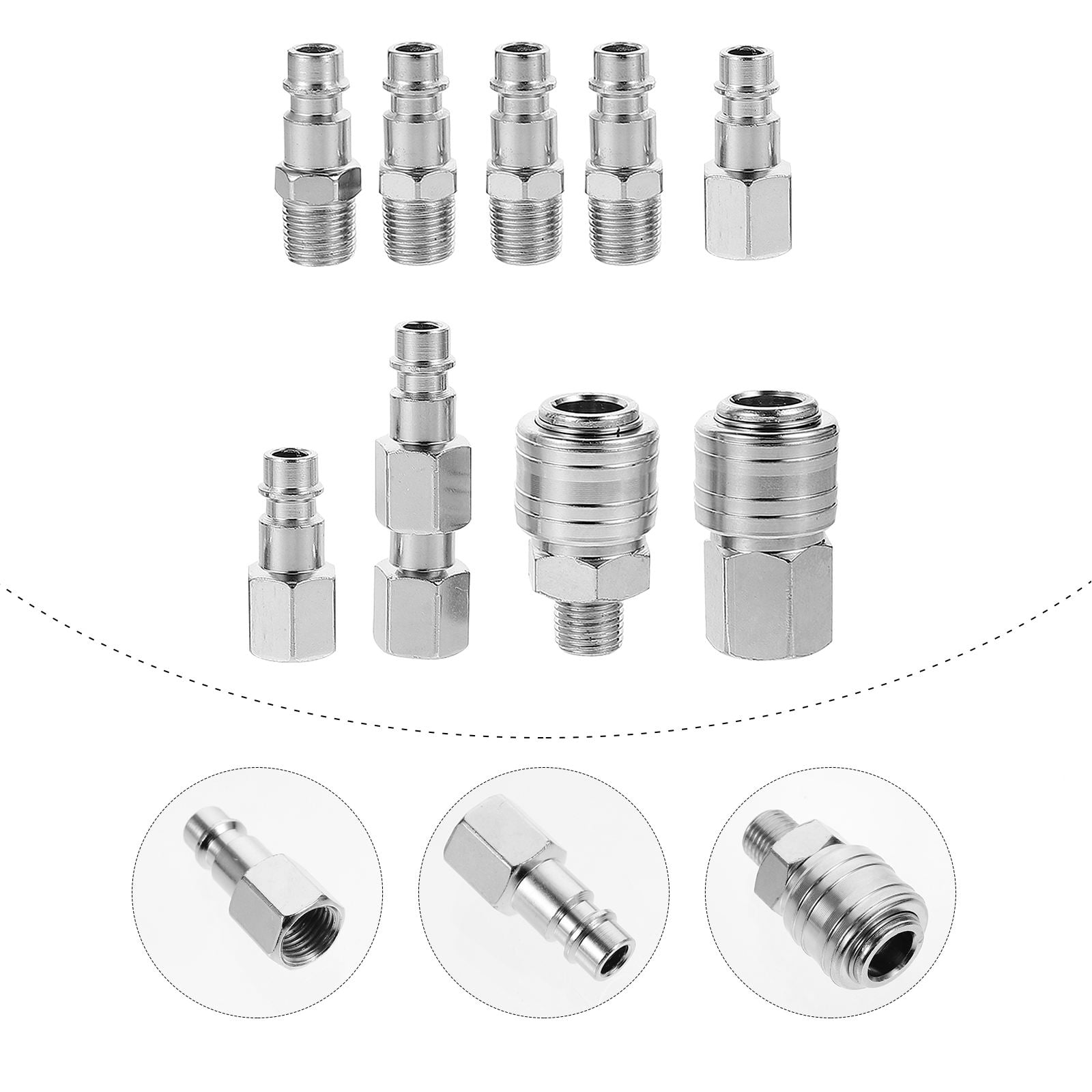 KONTONTY 10Pcs Silver Stainless Steel Quick-Connect Fittings for ...