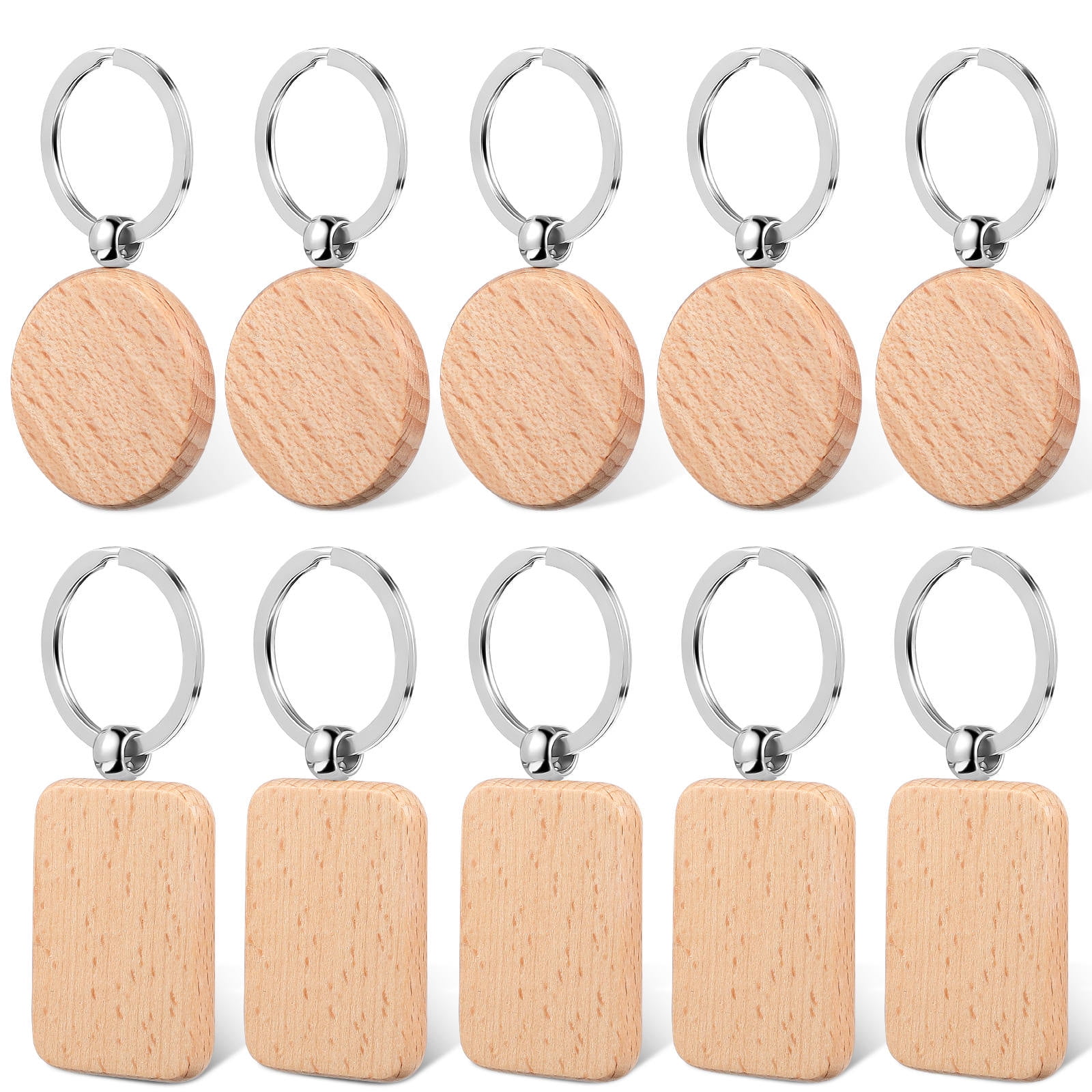 KONTONTY 10Pcs Light Yellow Wooden Keychain Blanks for Engraving Round ...