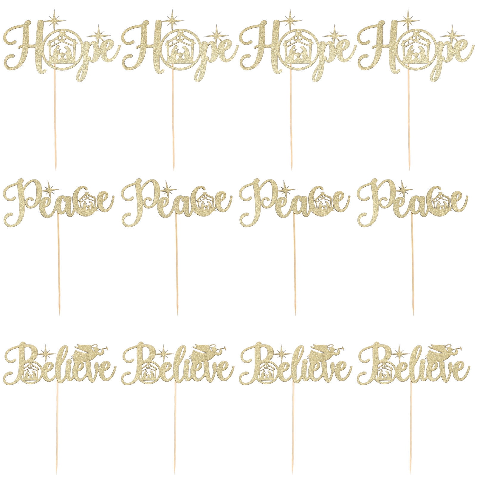 KONTONTY Beige Christmas Cupcake Toppers Decorative Cake Ornaments for ...