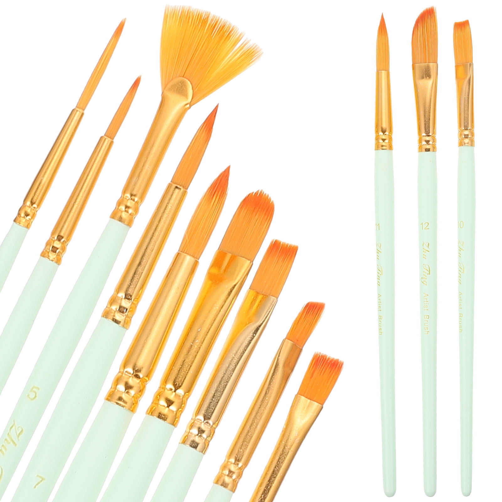 KONTONTY 12Pcs Paint Brushes Set for Watercolor Painting Nylon Wood ...