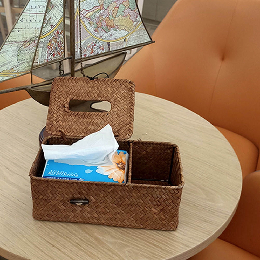 KONTONTY Coffee Seaweed Woven Tissue Box with Lid, Multi-Functional ...