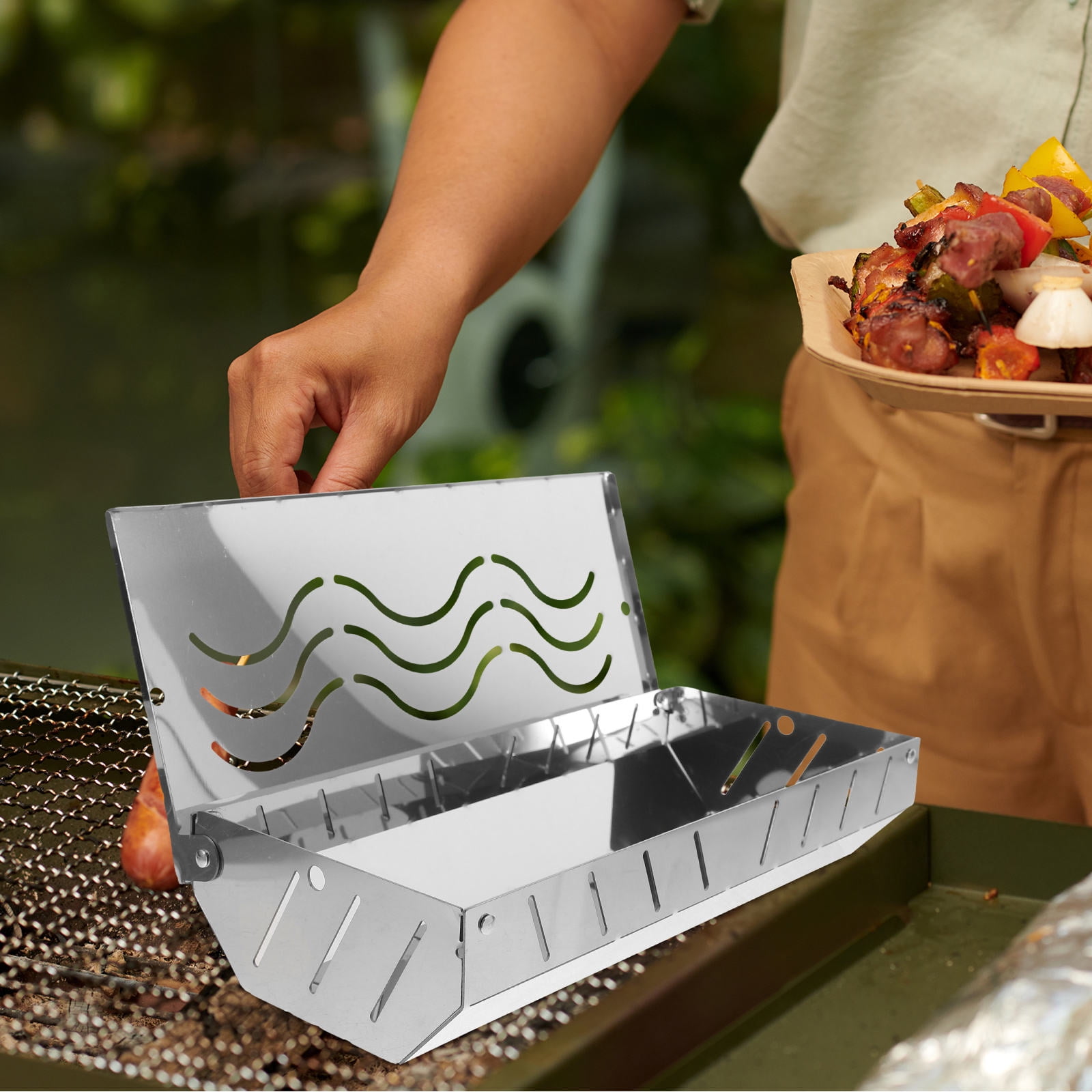 KONTONTY 2 Pcs Smoke Boxes Top Meat Smoking Box Stainless Steel Wood Chip Smoke Boxes Bbq ...