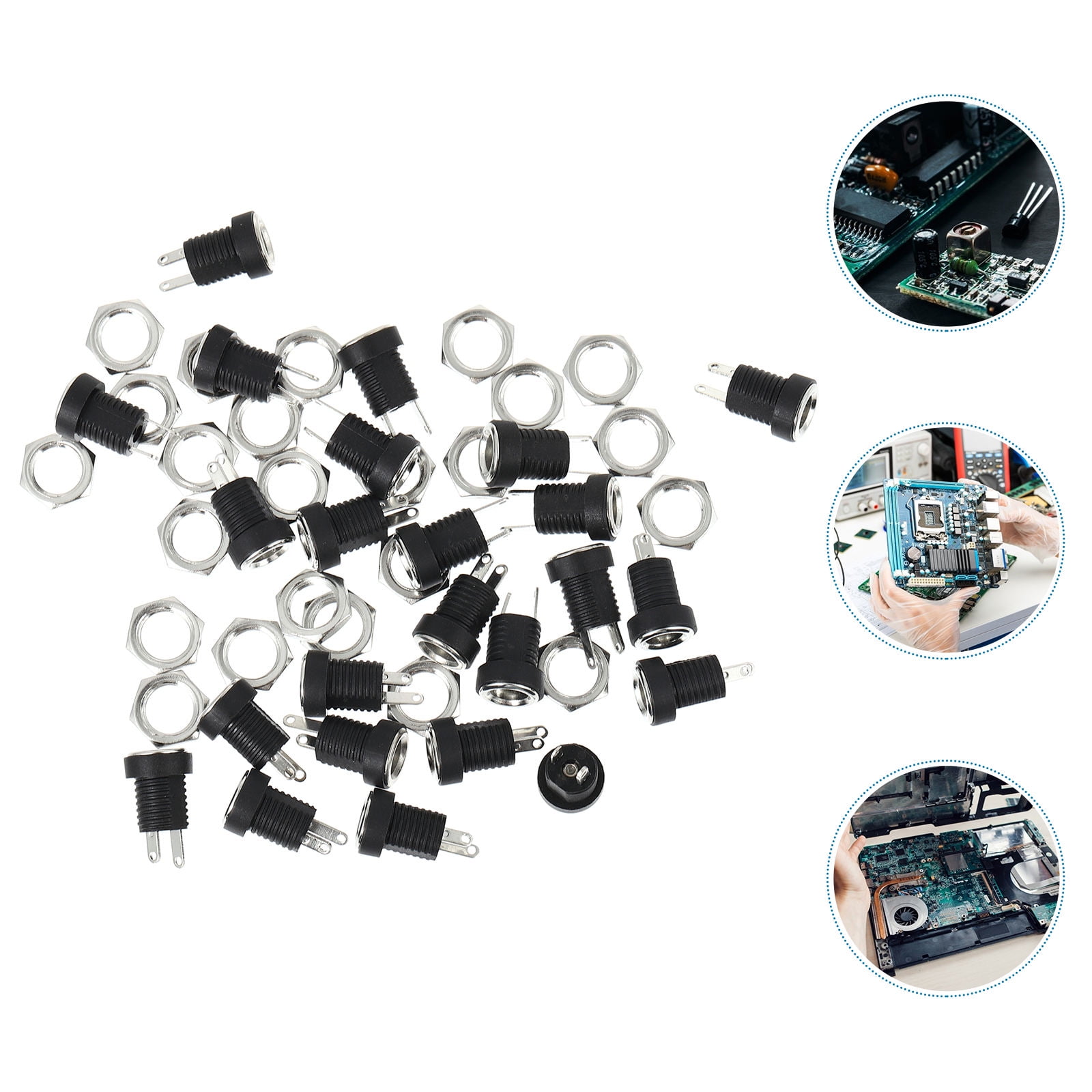 KONTONTY 24Pcs Cylindrical Black Plastic Metal Power Socket for ...