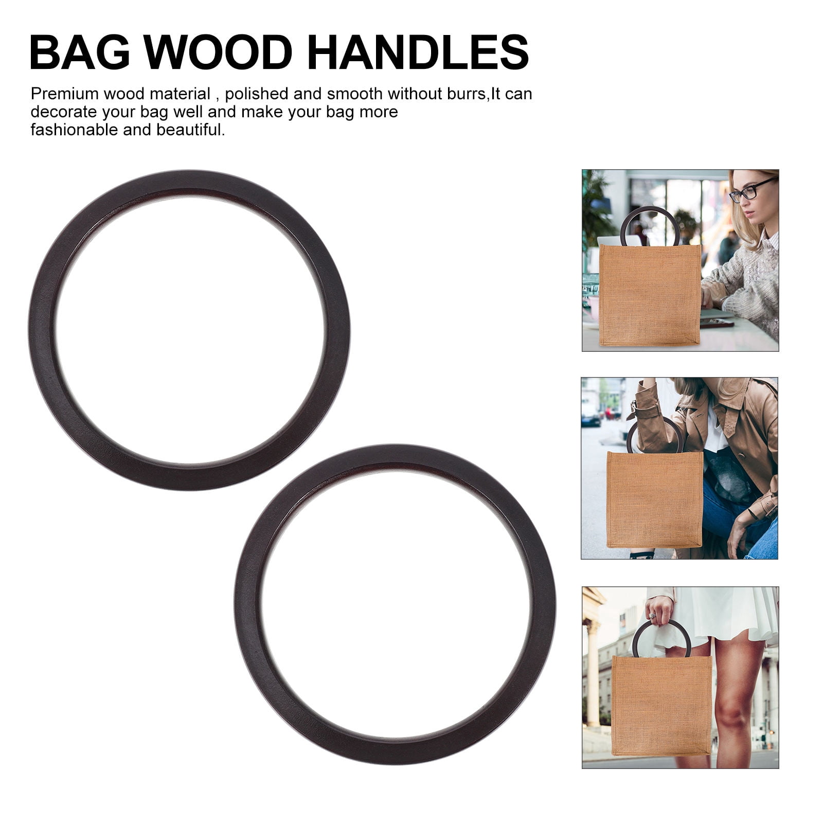 KONTONTY 2-Pack Brown Wooden Round Bag Handles for Handbag Making ...