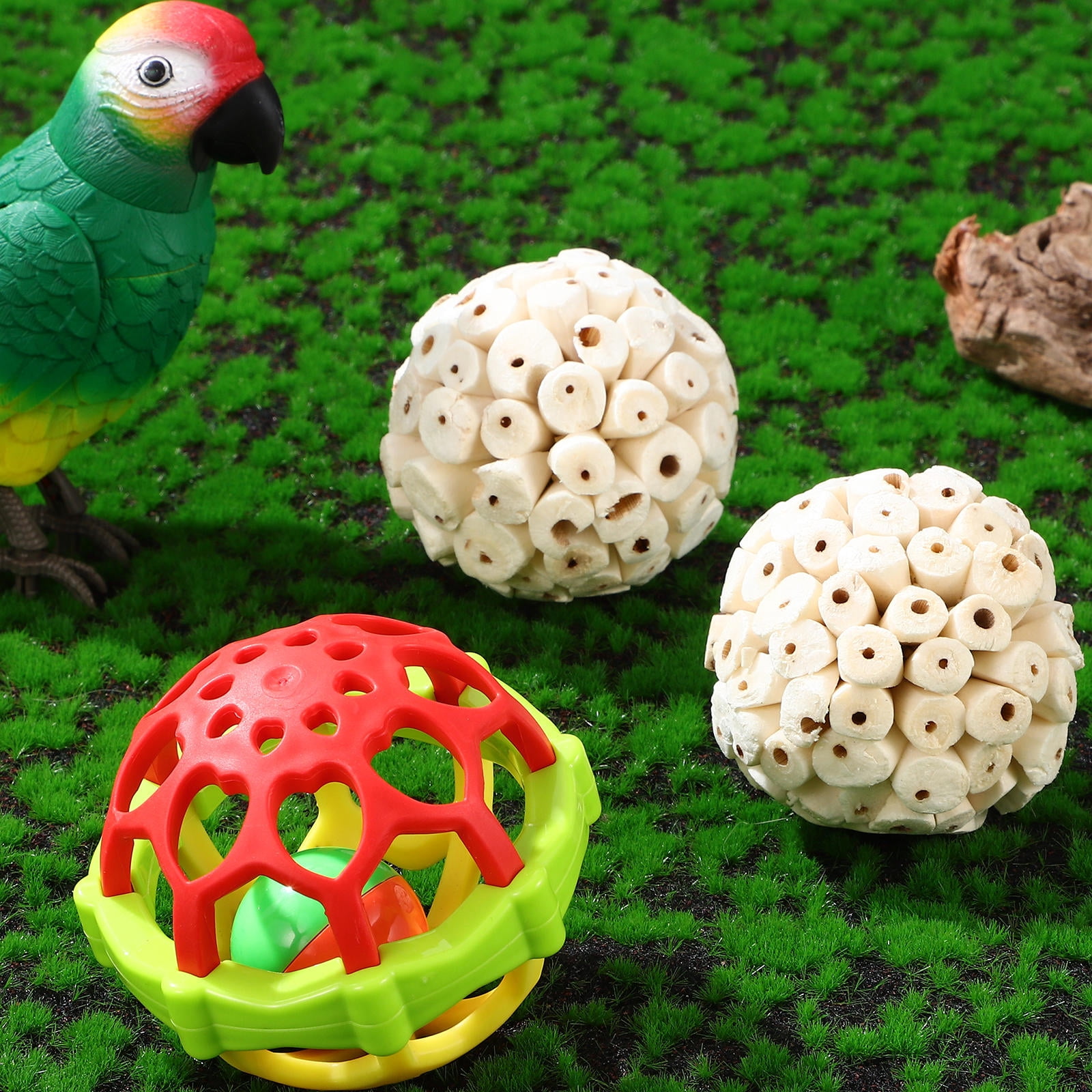 KONTONTY 3-Piece Natural Bird Toys Set with Assorted Colors for Beak ...