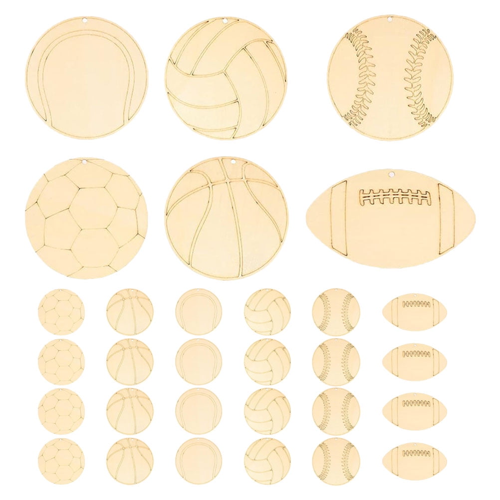 KONTONTY 42 PCS DIY Wooden Slices Unfinished Sports Cutout Themed ...