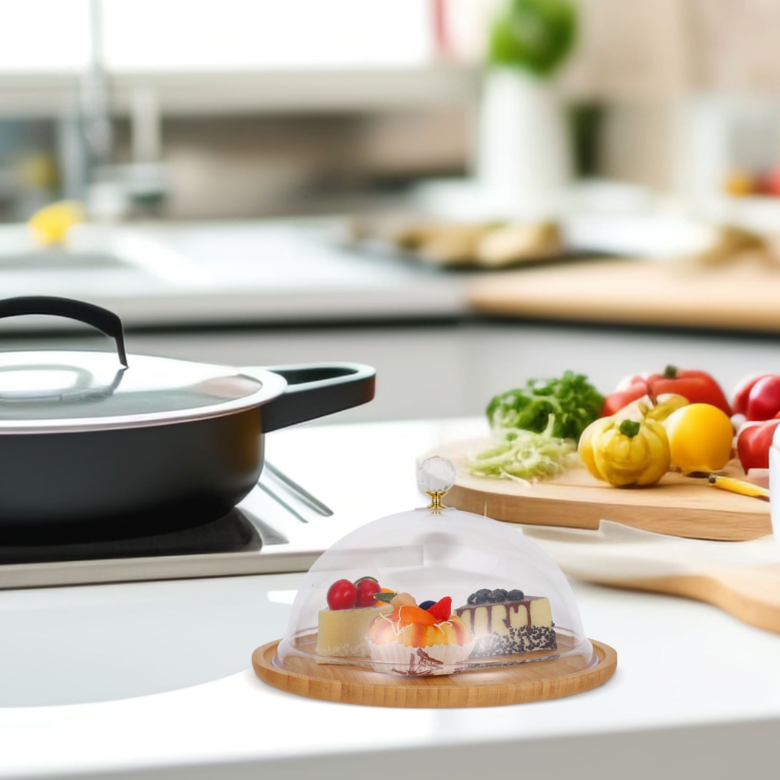KONTONTY Acrylic Dome Cover With Base Cake Plate Clear Dome Cover Plate Server Platter For ...