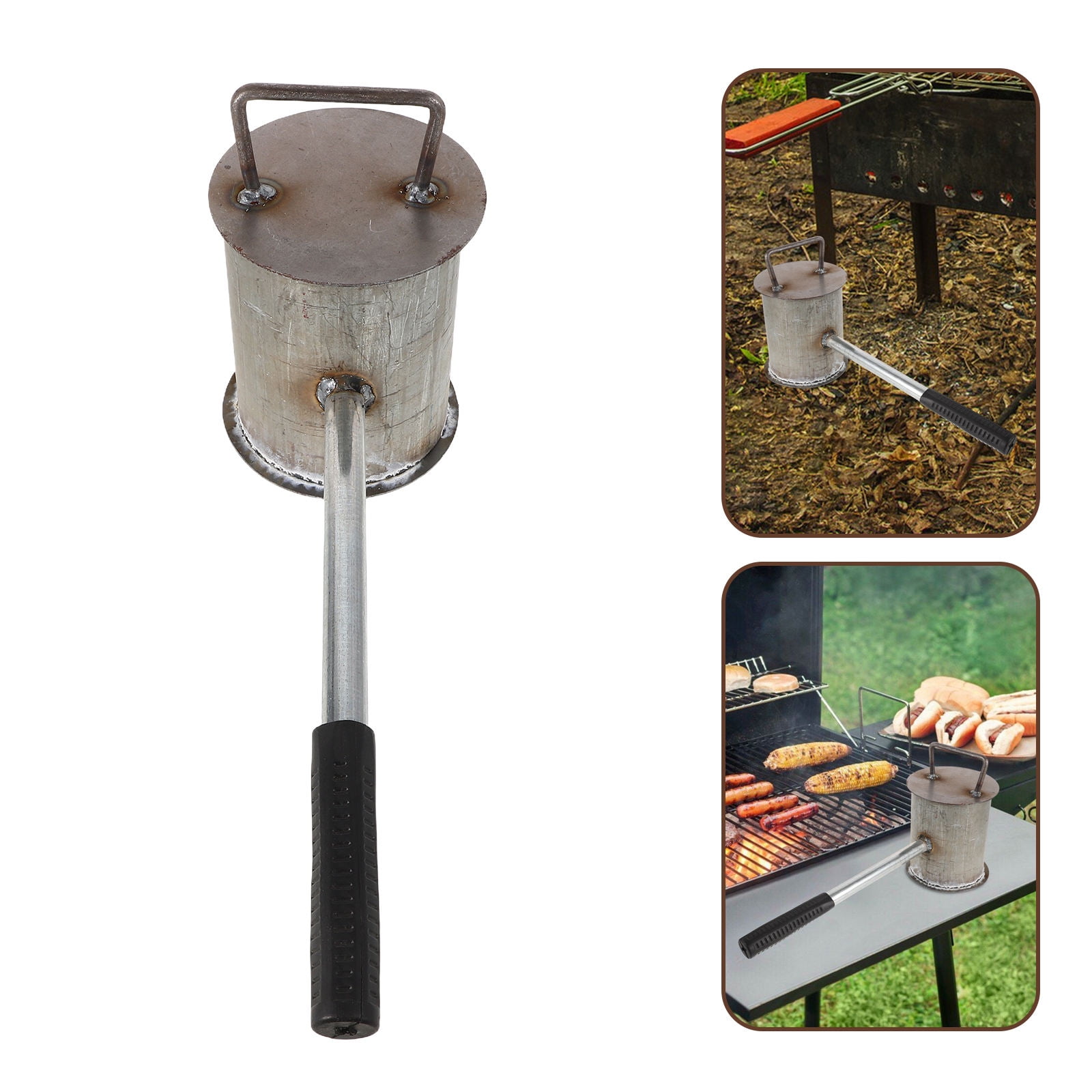 KONTONTY Black Steel BBQ Fire Extinguisher Pot with Handle for ...