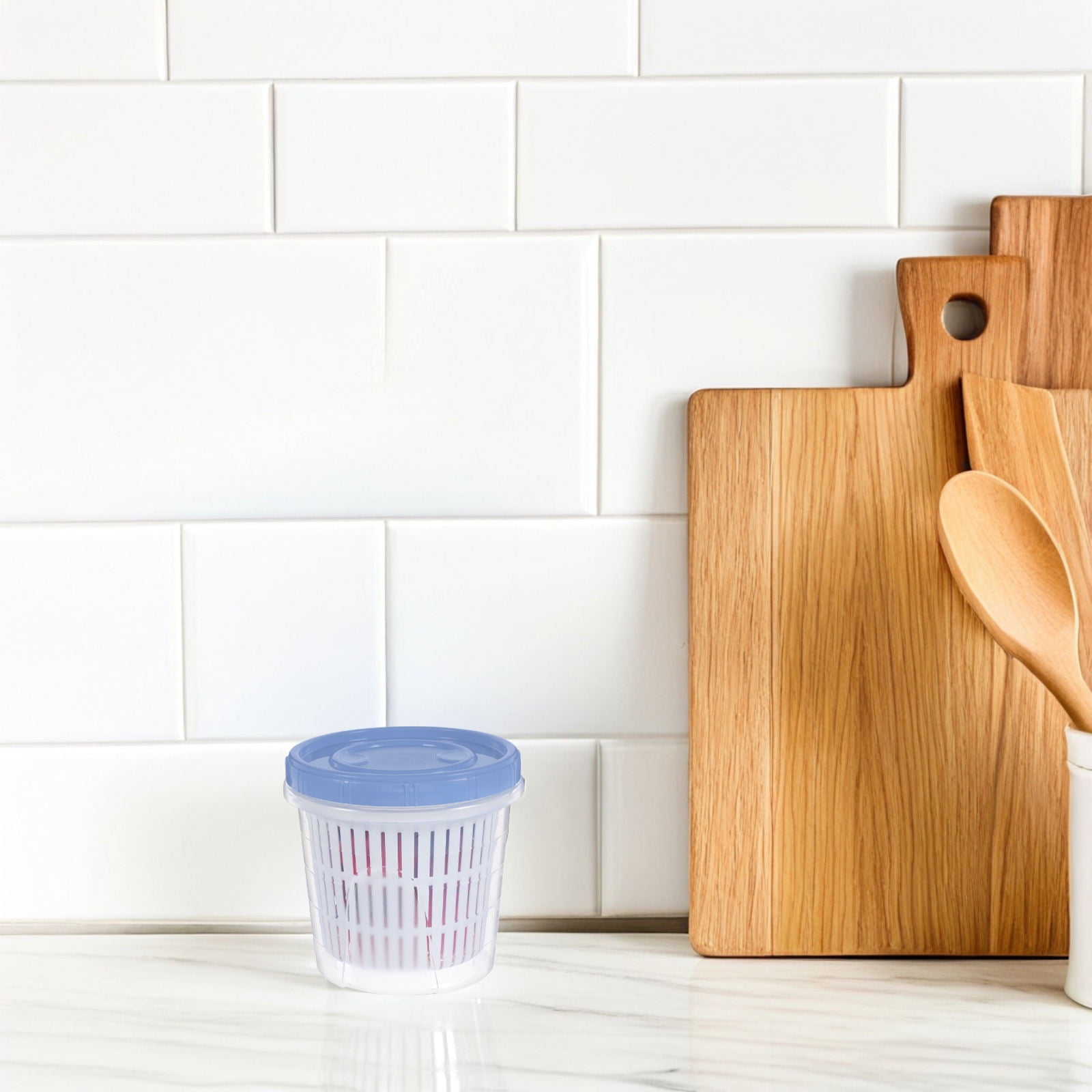 KONTONTY Blue Kimchi Storage Container with Airtight Seal and Drainage ...