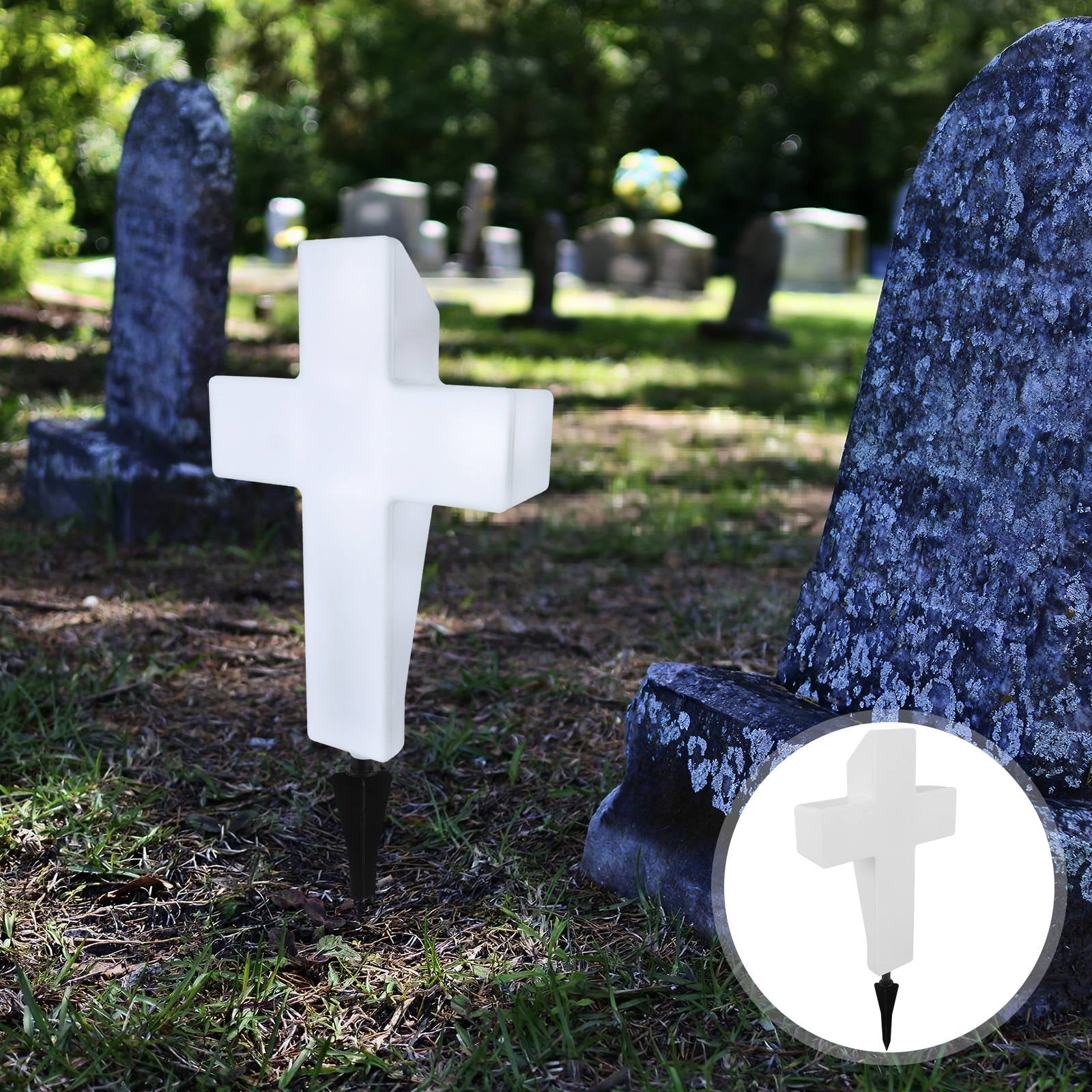 KONTONTY Cemetery Solar Lights For Grave White Plastic Cross Led ...