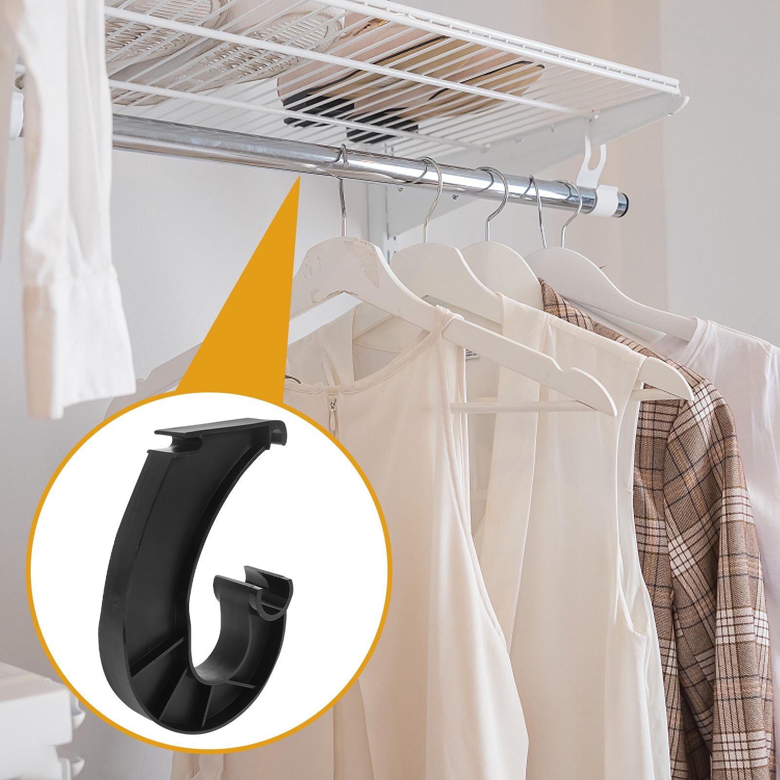 KONTONTY Closet Rod Support 1Pcs J-Shaped Black Plastic for Closet and ...