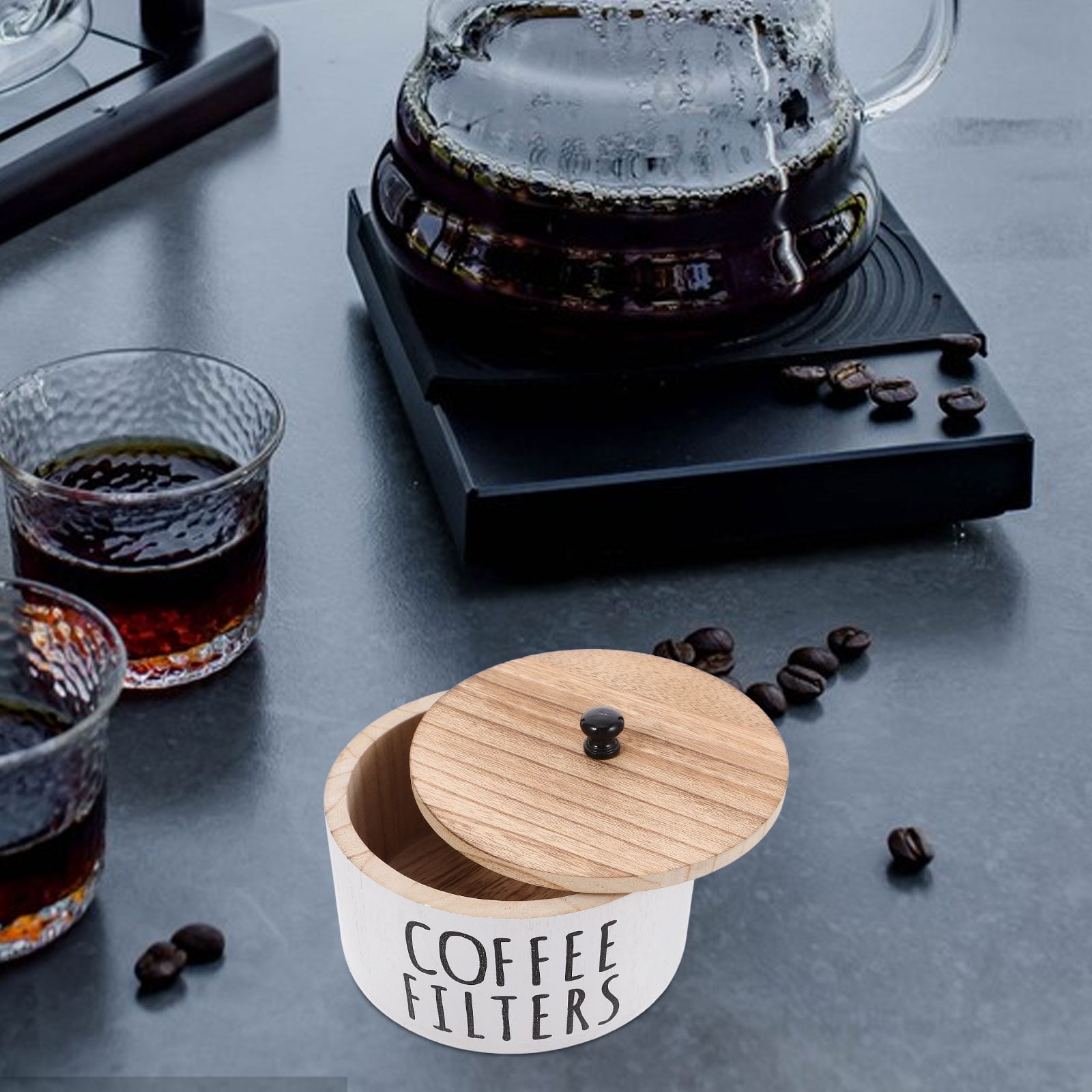 KONTONTY Coffee Filter Holder Storage with Lid 1 Set Rustic Coffee ...