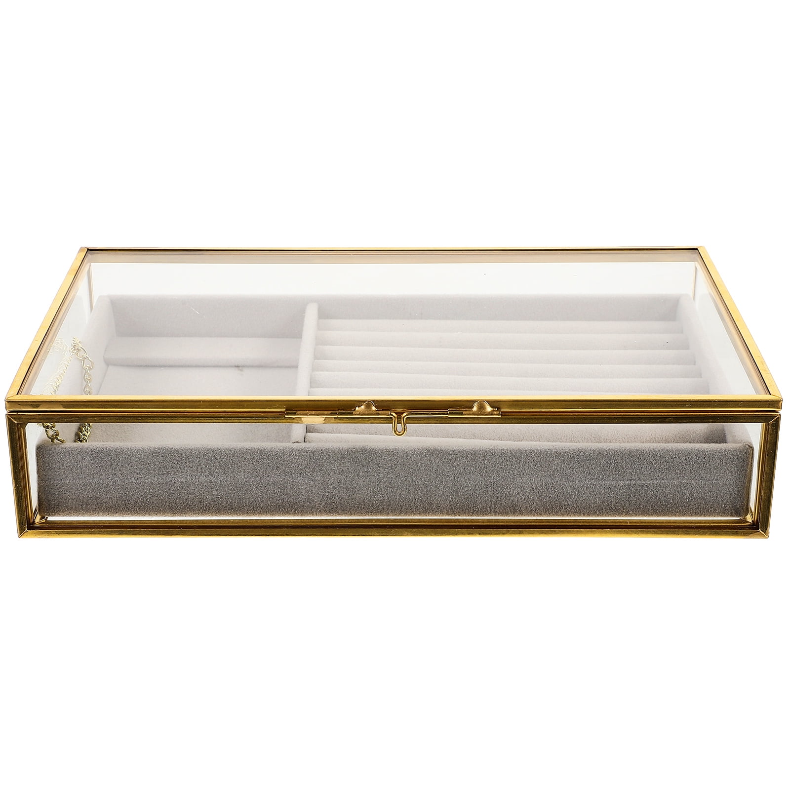 KONTONTY Transparent Glass Ring Box with Stylish Golden Frame for Home ...