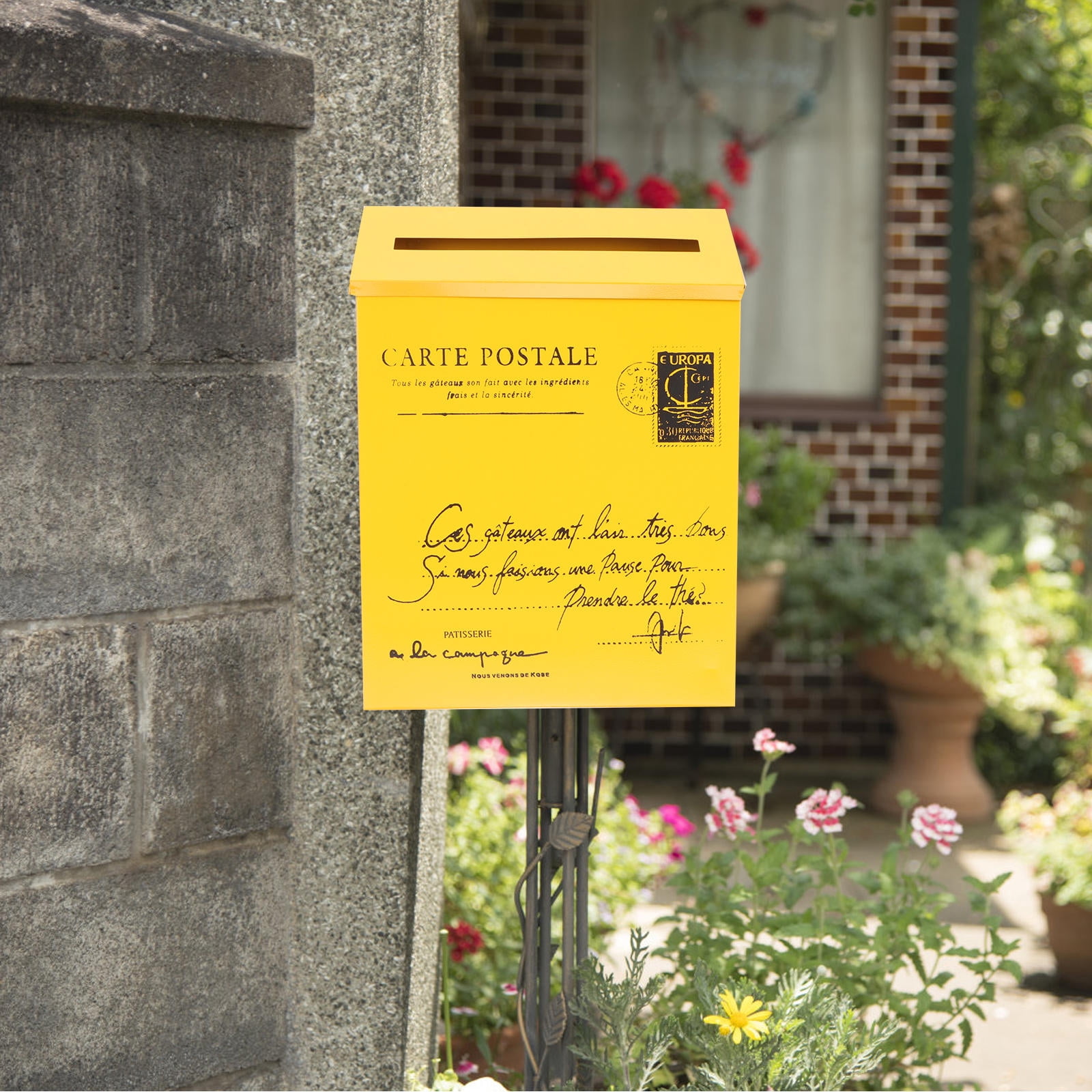 KONTONTY Decorative Yellow Iron Wall Mount Letter Box Vintage Style for ...