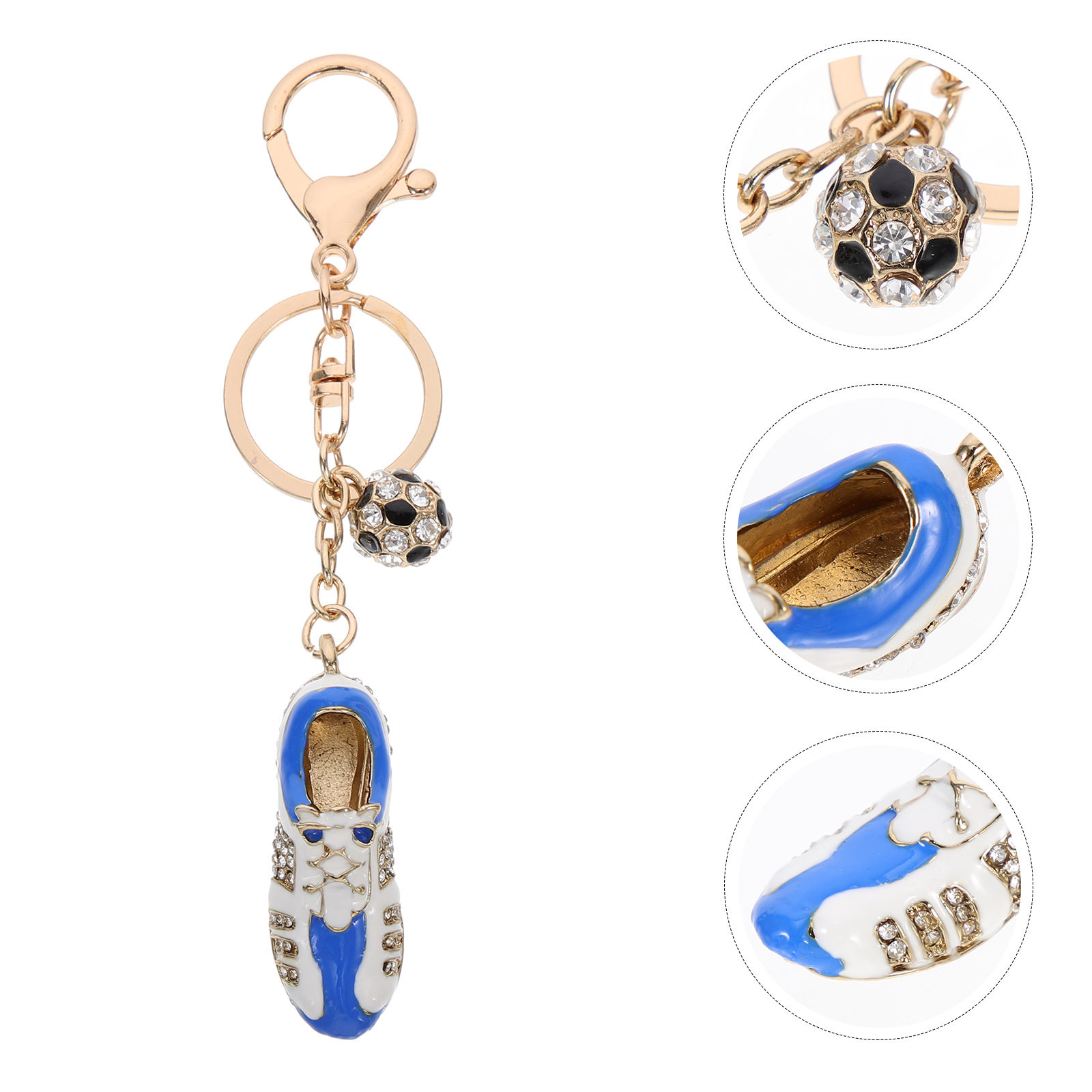 KONTONTY Durable Blue Soccer Key Ring Rhinestone Keychain for Hanging ...