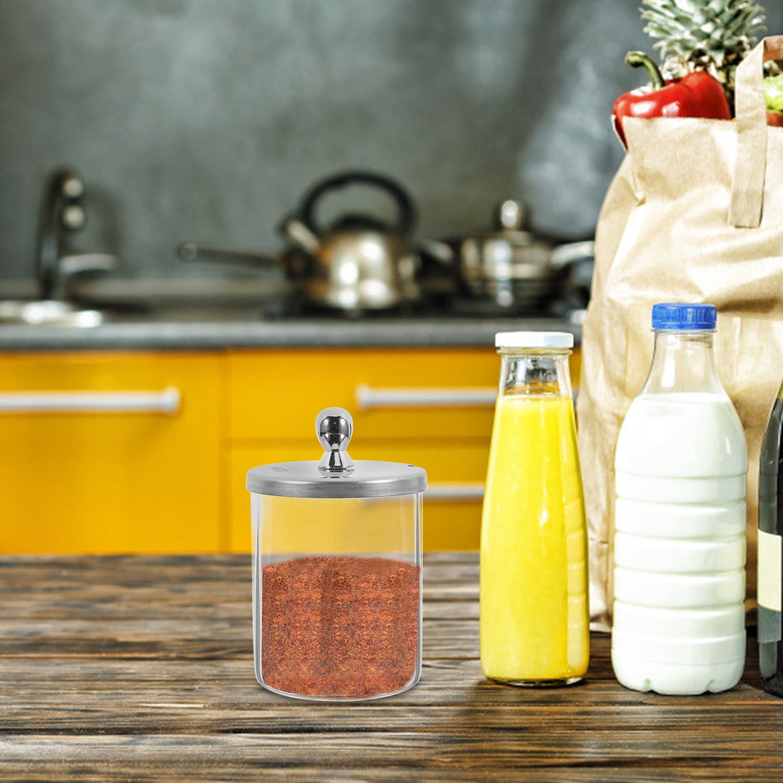 KONTONTY Glass Seasoning Jar with Stainless Steel Lid Spice Container ...