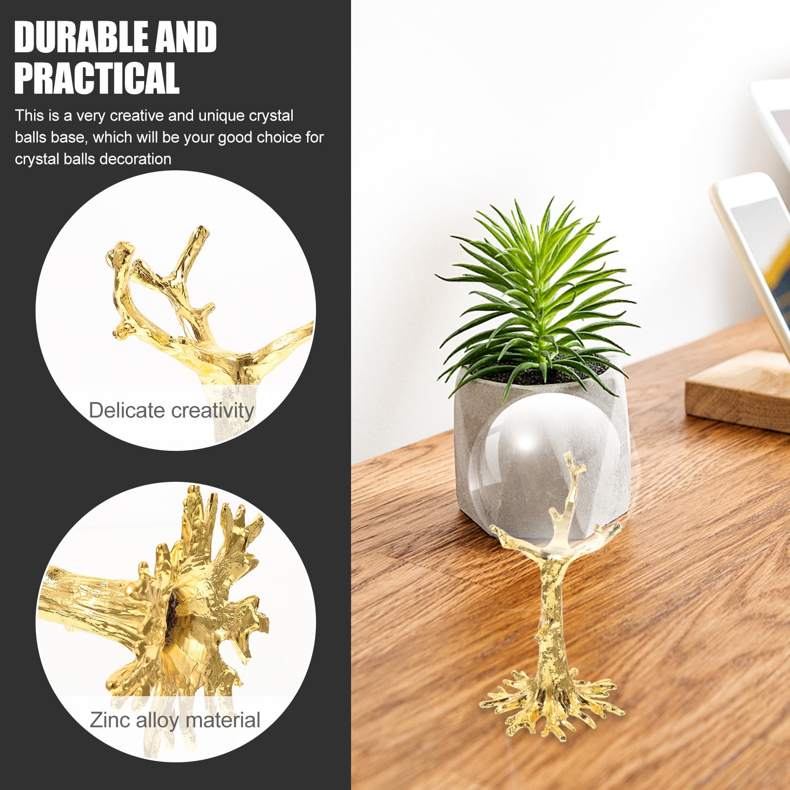 KONTONTY Golden Metal Sphere Display Stand Zinc Alloy Holder for ...
