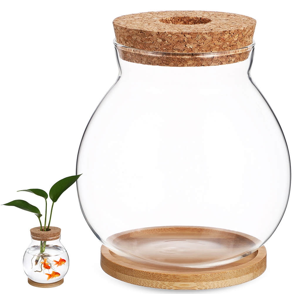 KONTONTY Mini Fish Tank With Wood Lid Transparent Glass Fish Bowl ...