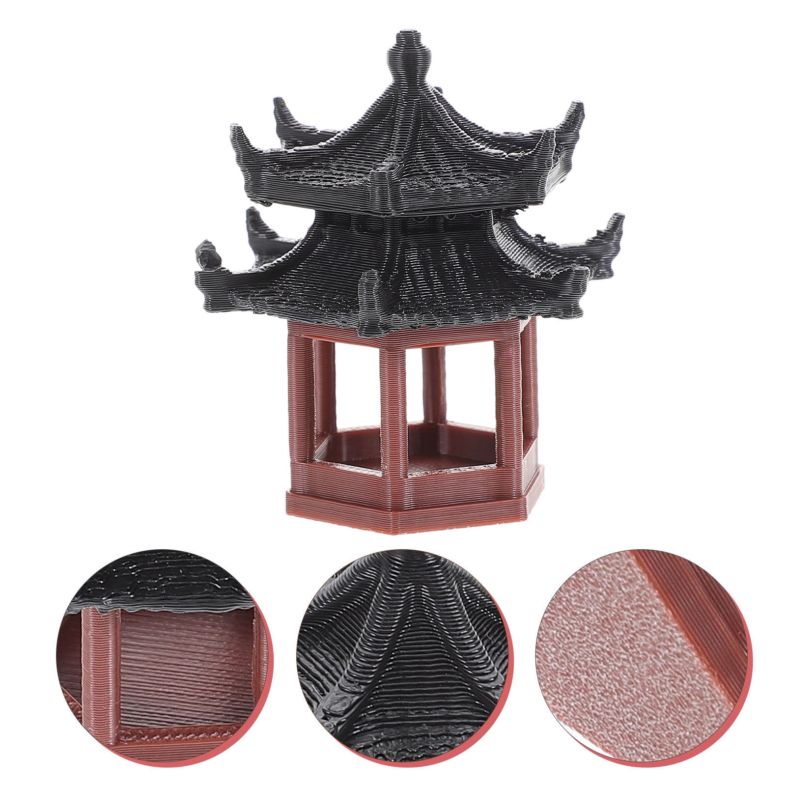 KONTONTY Miniature Chinese Pagoda Ornament for Decor Brown Plastic ...