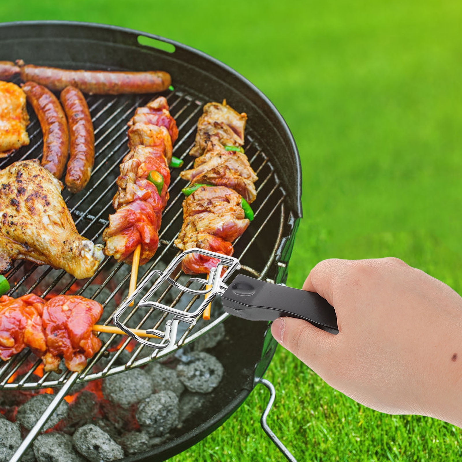 KONTONTY Portable Fire Tong For Outdoor Grilling Oven Rack Puller Stick ...