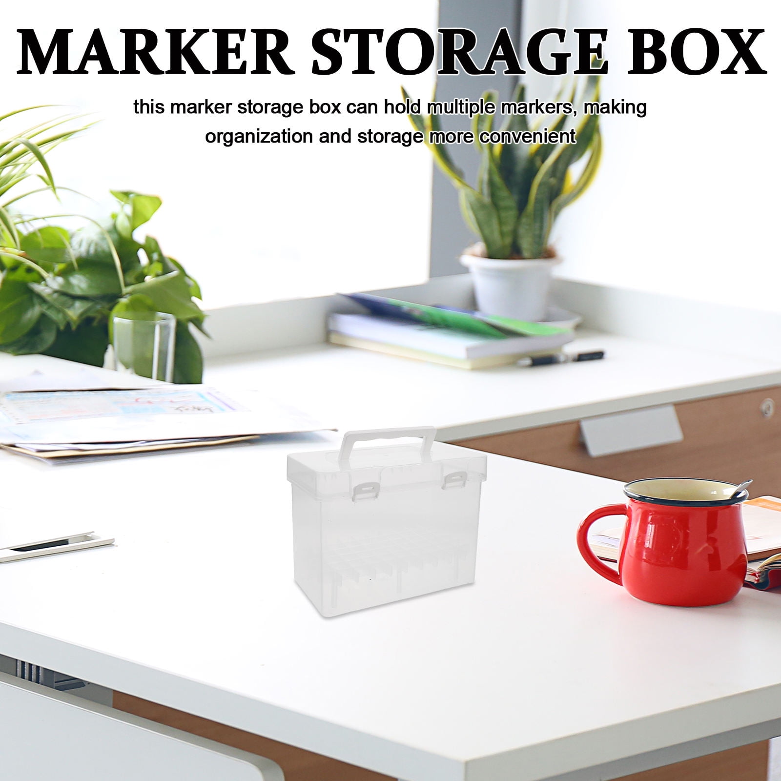 KONTONTY Portable Marker Storage Box With Base Clear Handheld Pen ...